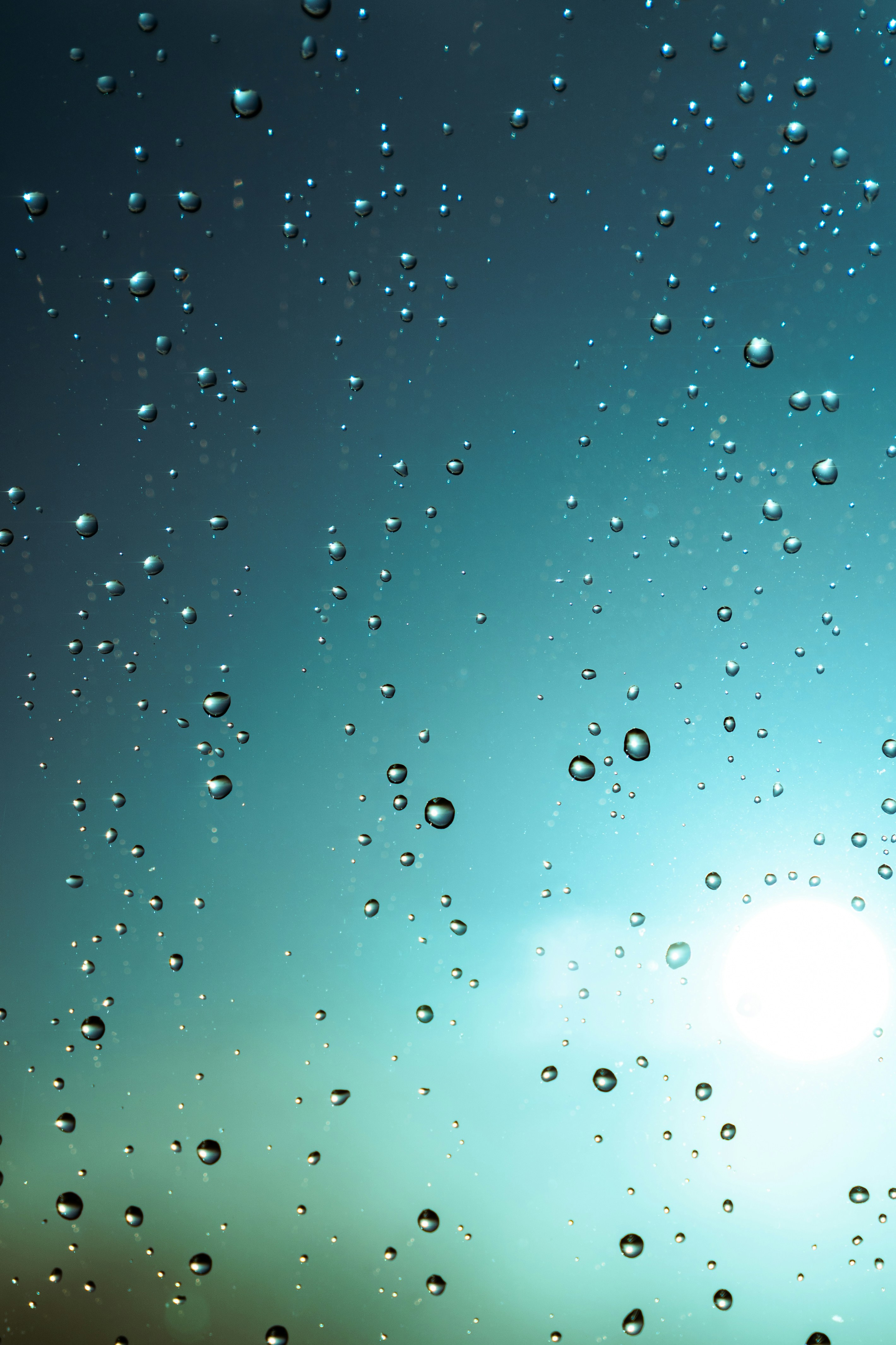 Bubble Rain on a Turquoise Sunrise Window