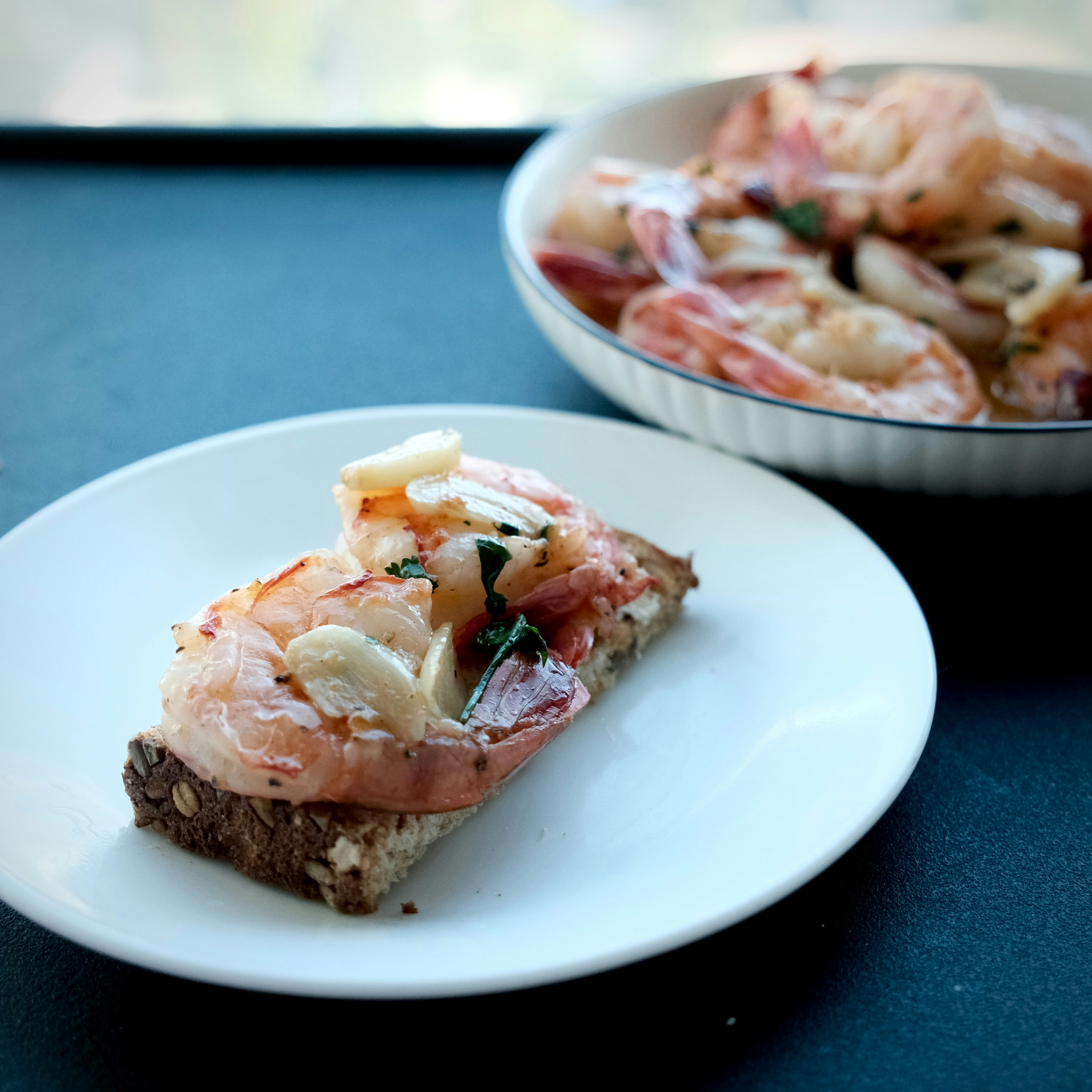 Shrimp-topped Herb Butter Bites on a Rustic Slice
