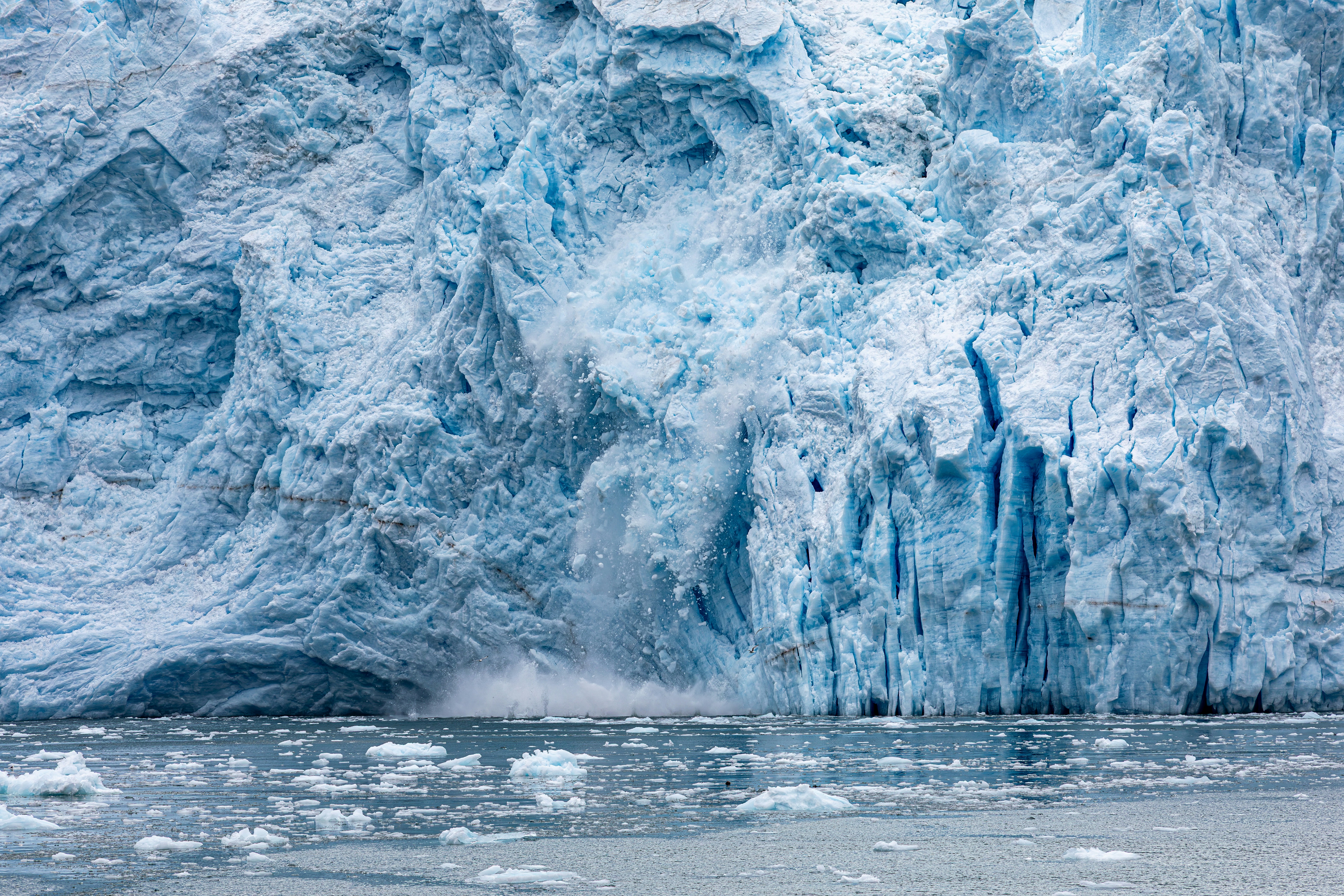 Glacial Face: Blue Ice Cliffs Meeting a Frigid Ocean