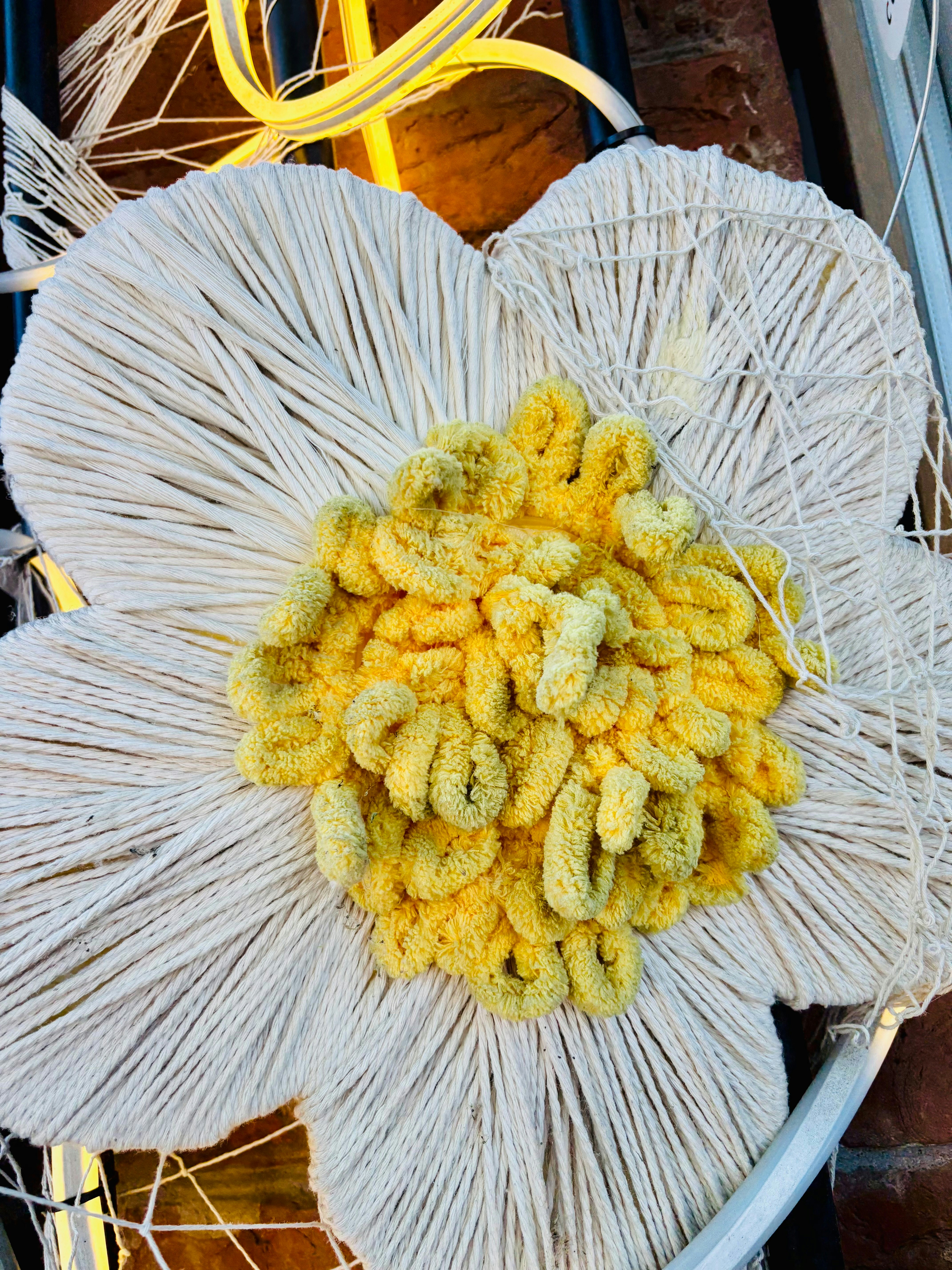 Yellow-tufted Center: A Sunburst Floral Yarn Mandala