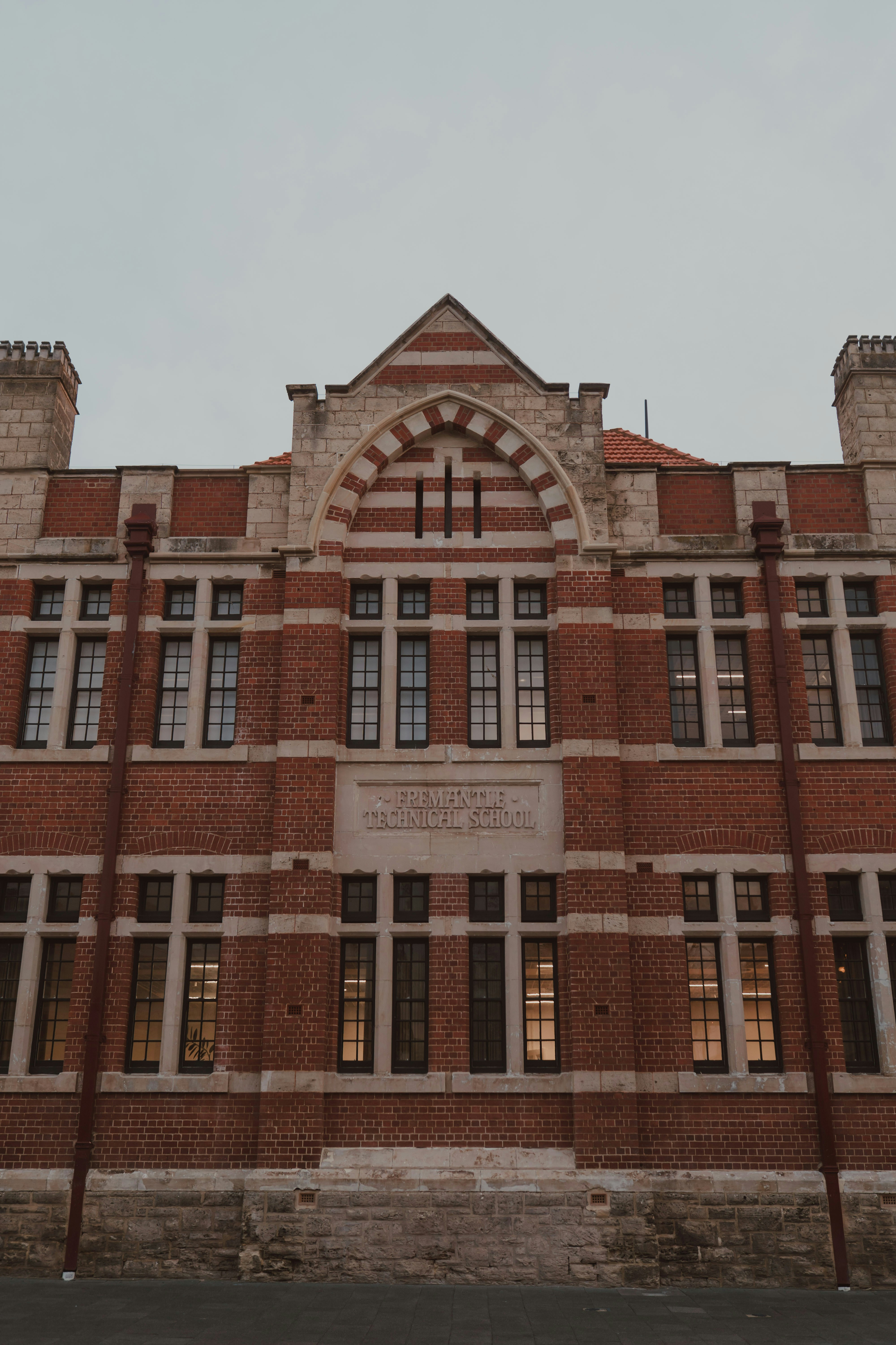 Gothic Brick Facade of a Historic Technical School