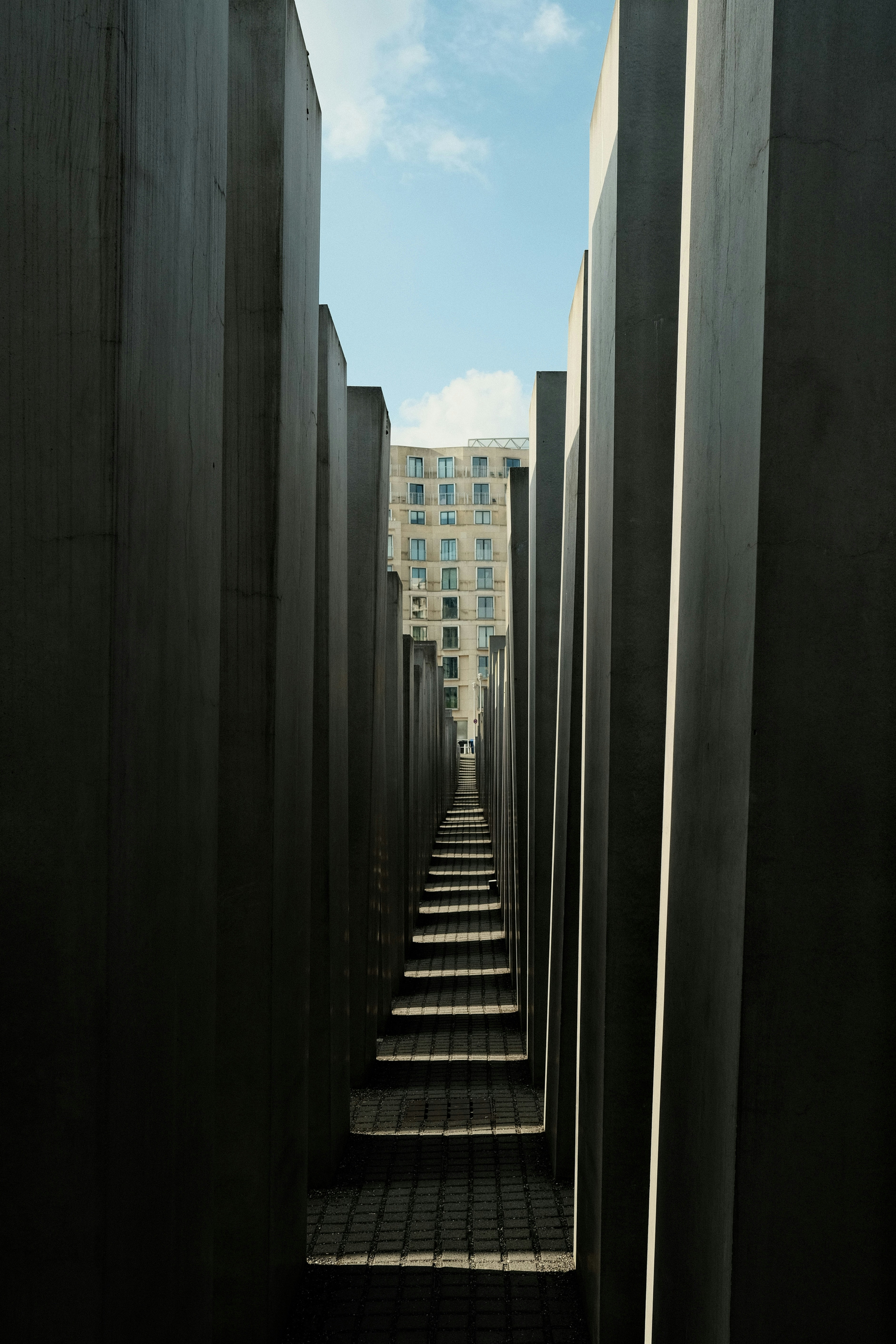 Lines of Silence: A Path Through Concrete Pillars Toward the Sky