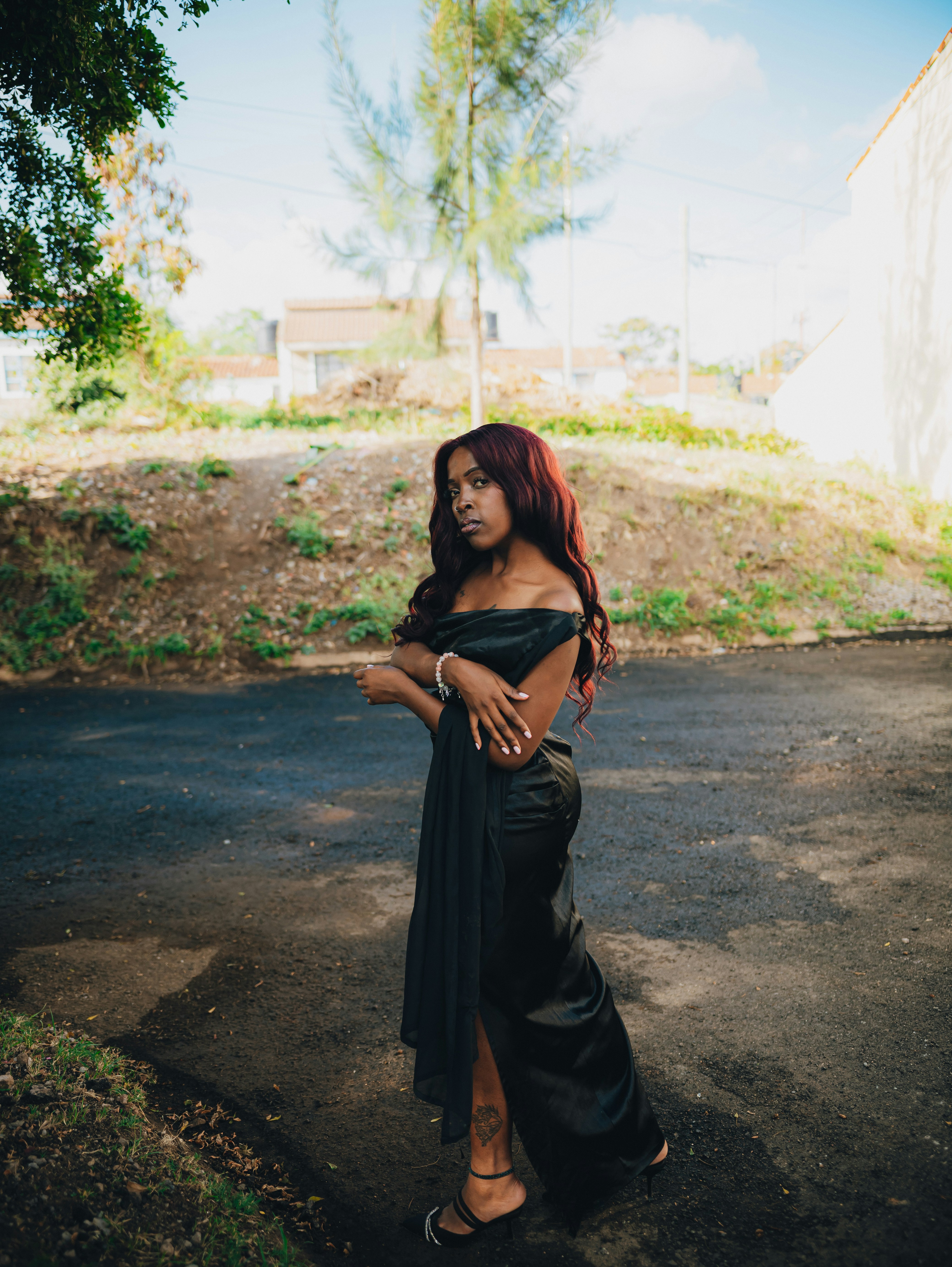 Evening Glamour: Portrait in a Sunlit Back Lot