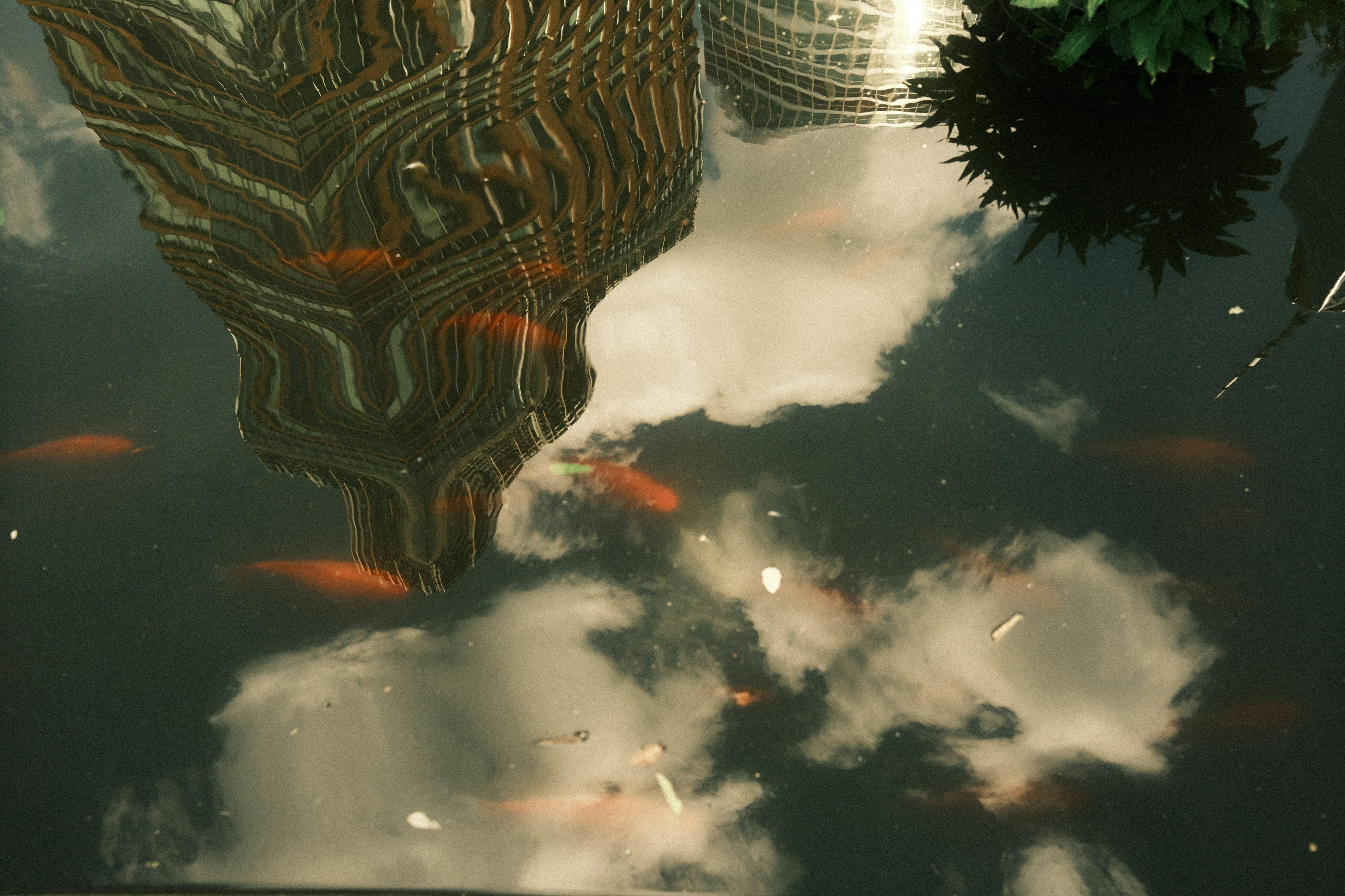 Koi and Clouds Mirror a Skyscraper's Gaze