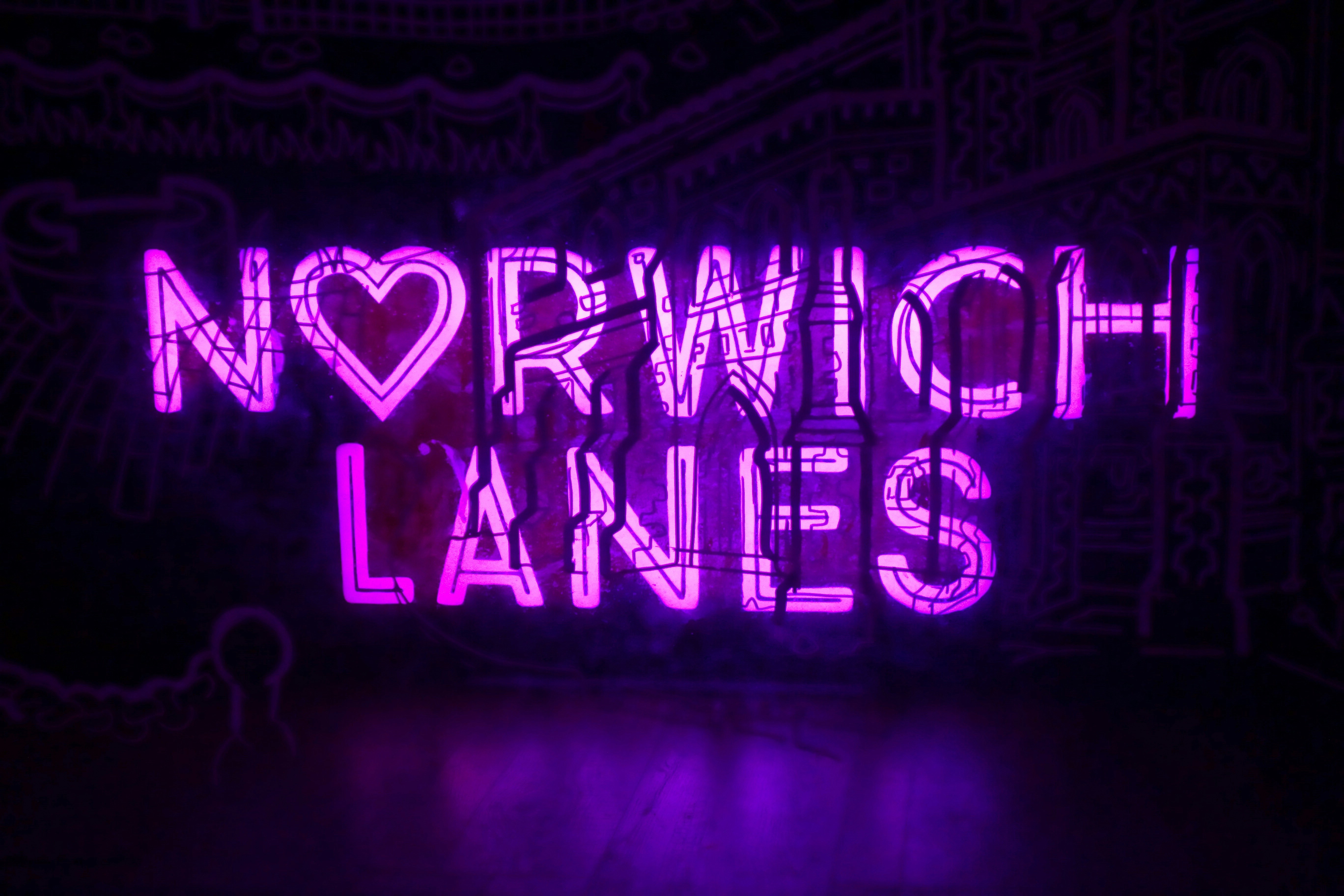 Neon Noor: Glowing Norwich Lanes in Violet Night