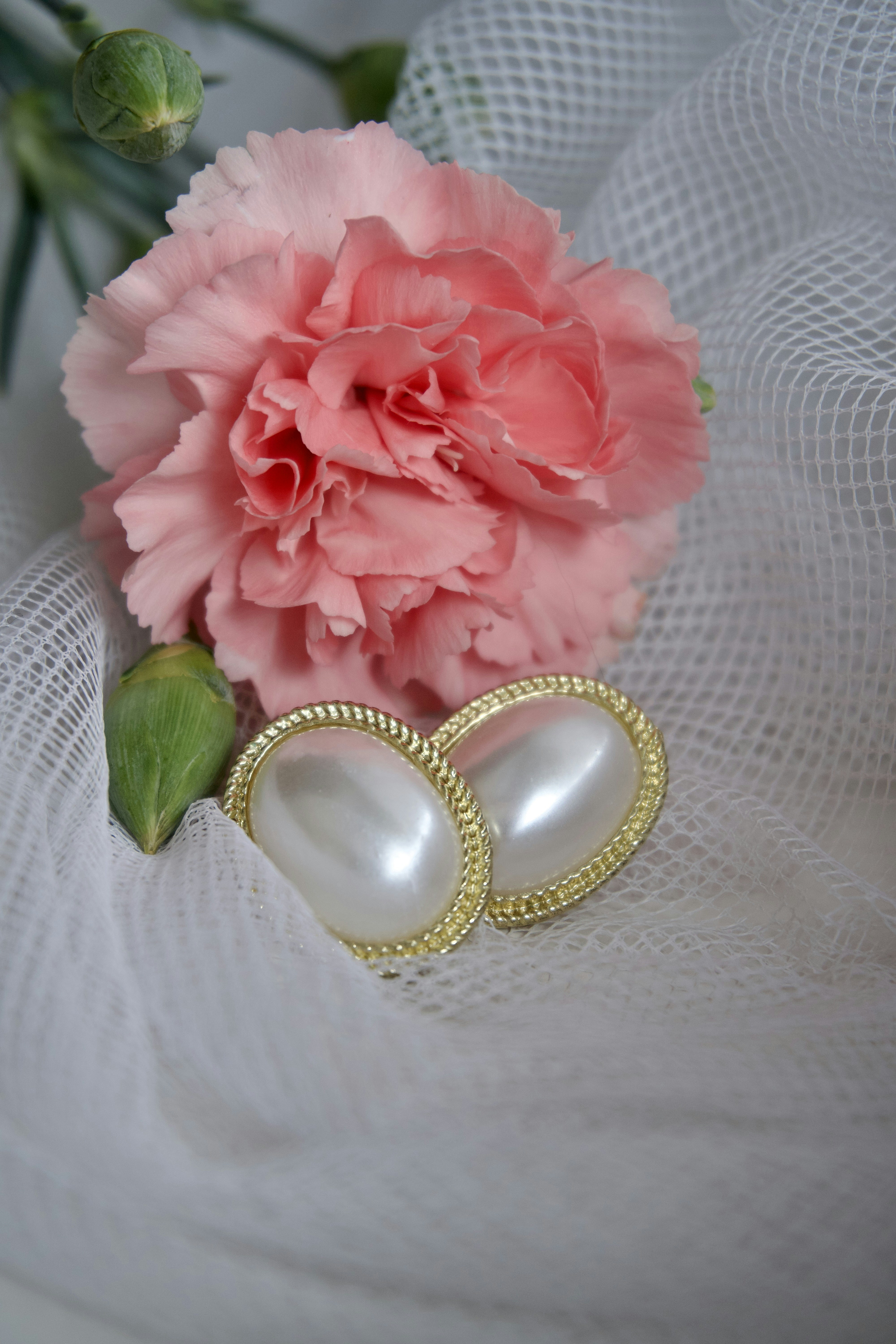 Soft Coral Bloom with Pearl Accents