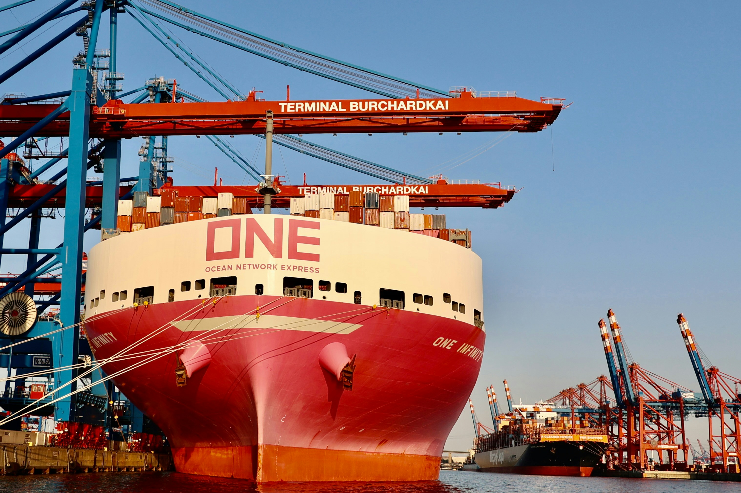 Red Ocean Giant at the Dock: Crest of One Ocean Network Express