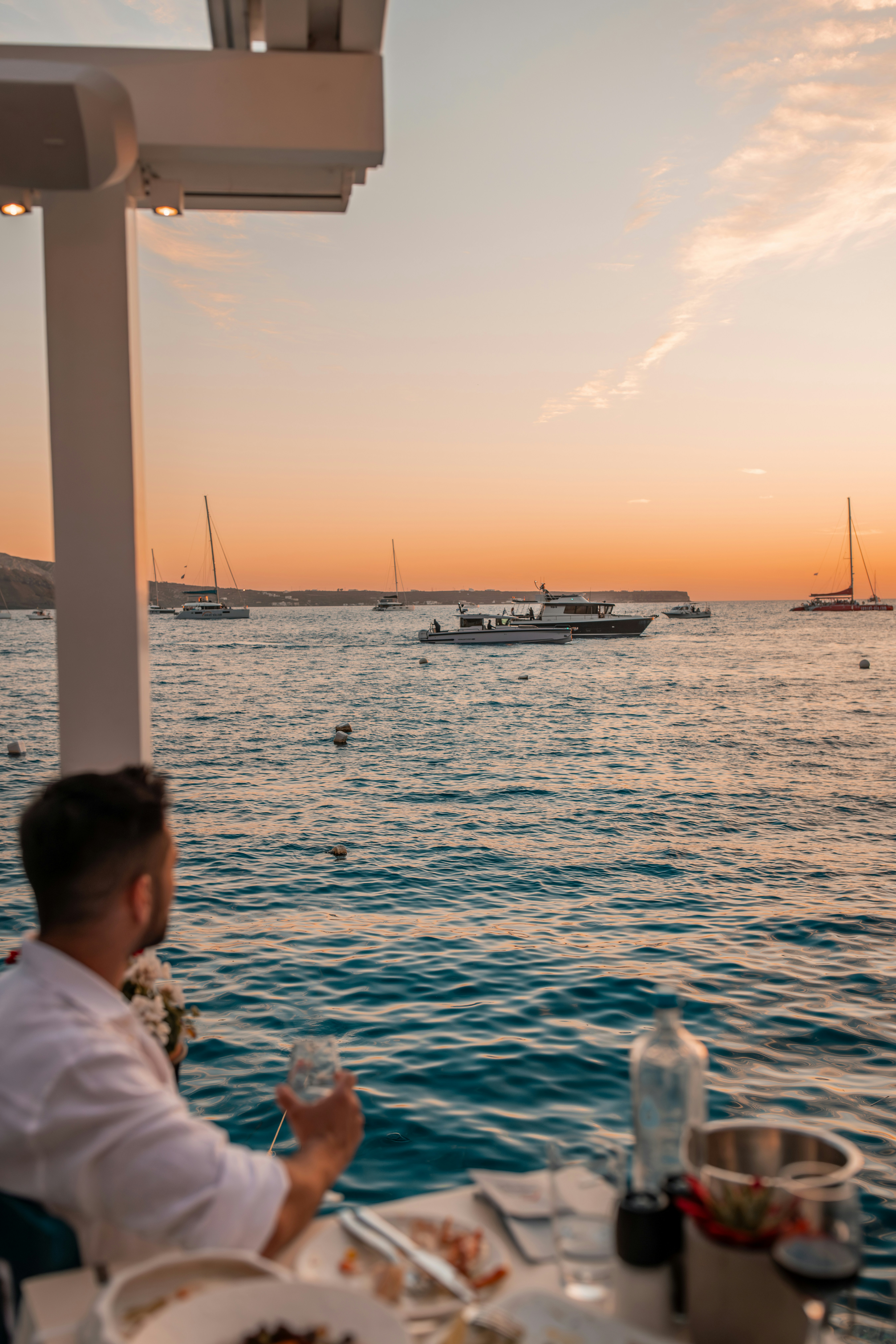 Sunset Terrace: Quiet Marina framed by a dining scene