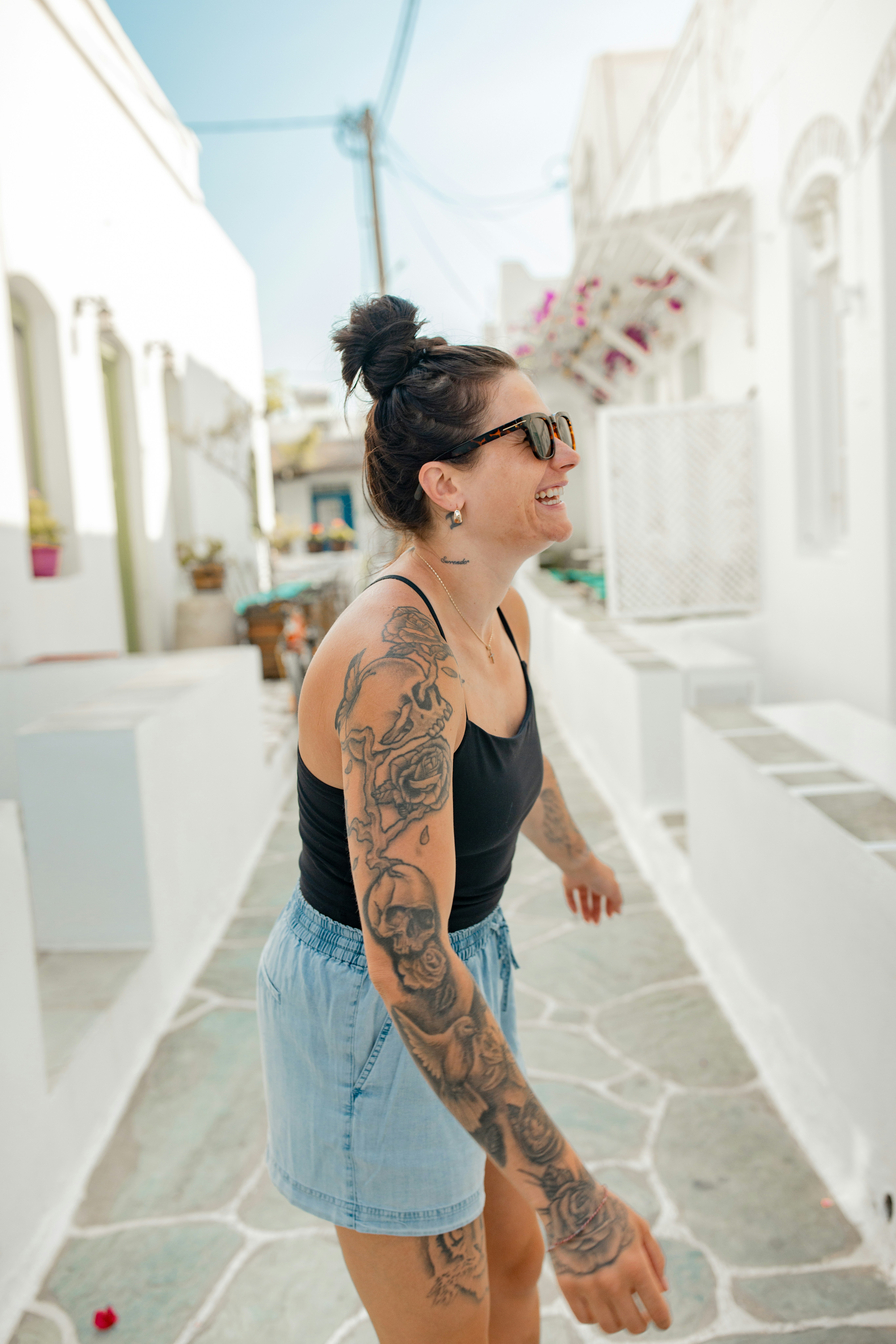 Sunlit Laughs on a White-Washed Alley