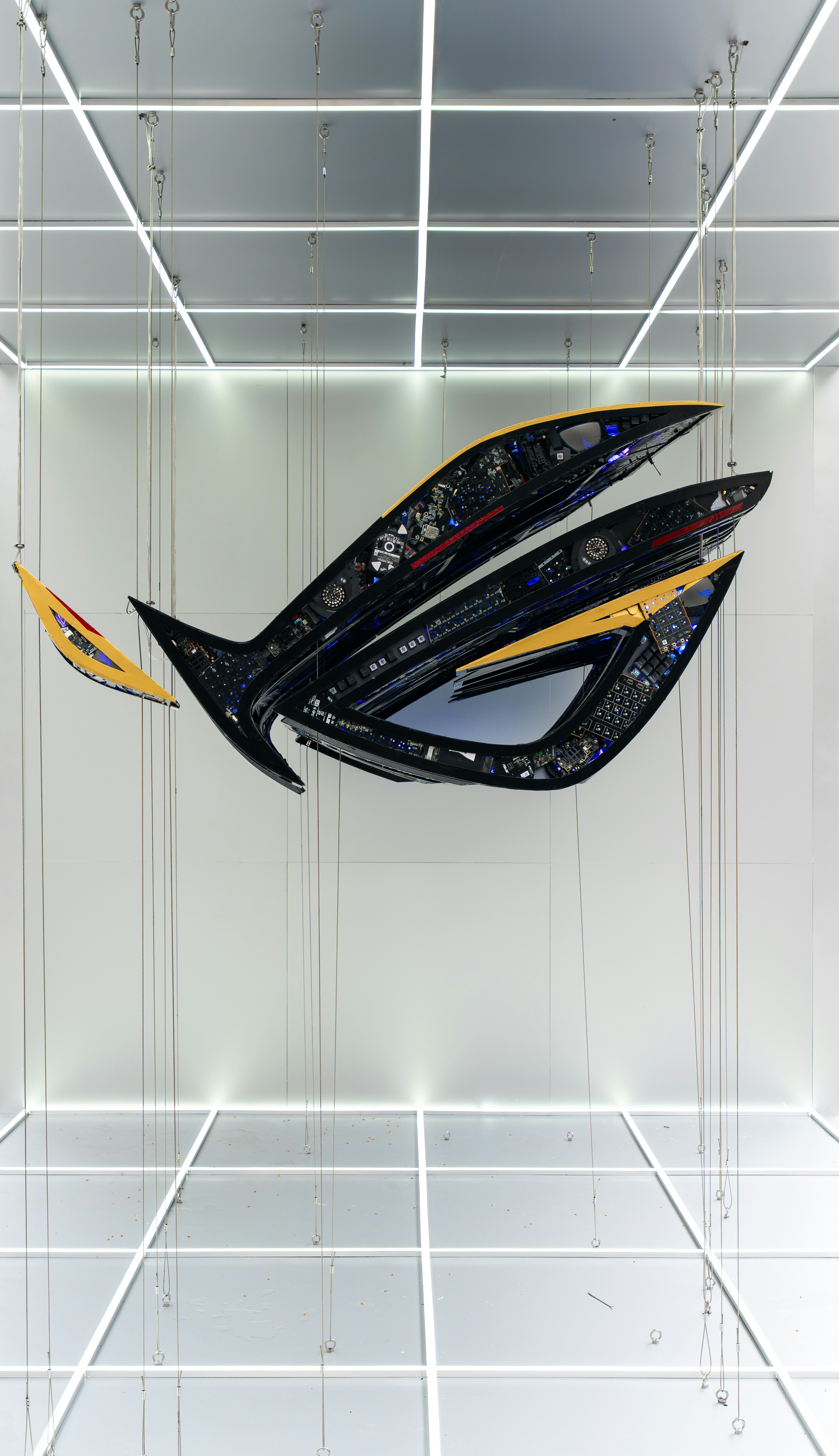 Suspended Swoosh: A Glimmering Exhibit of Precision and Light