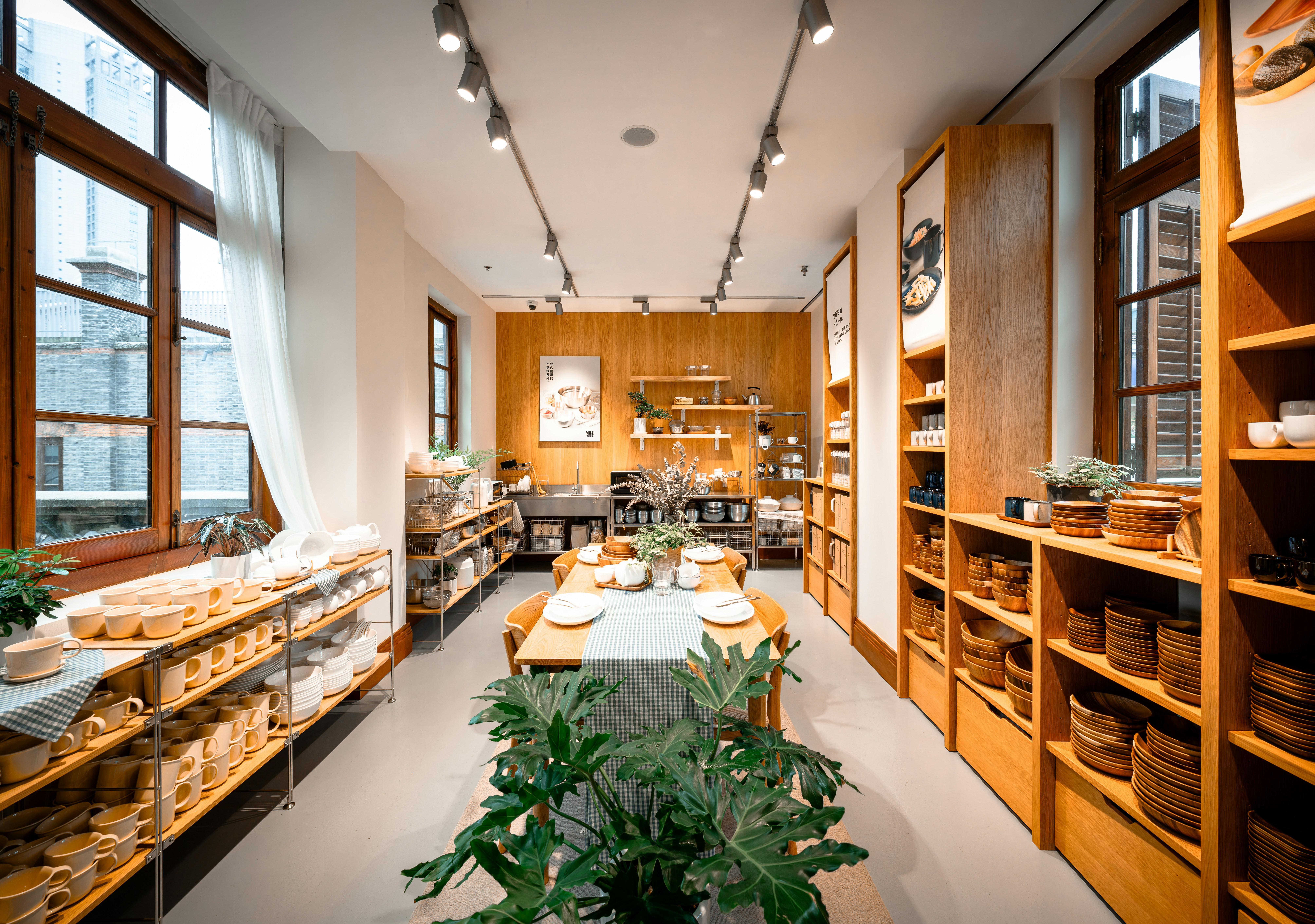 Sunlit Ceramic Haven: A Cozy Kitchenware Boutique Corridor