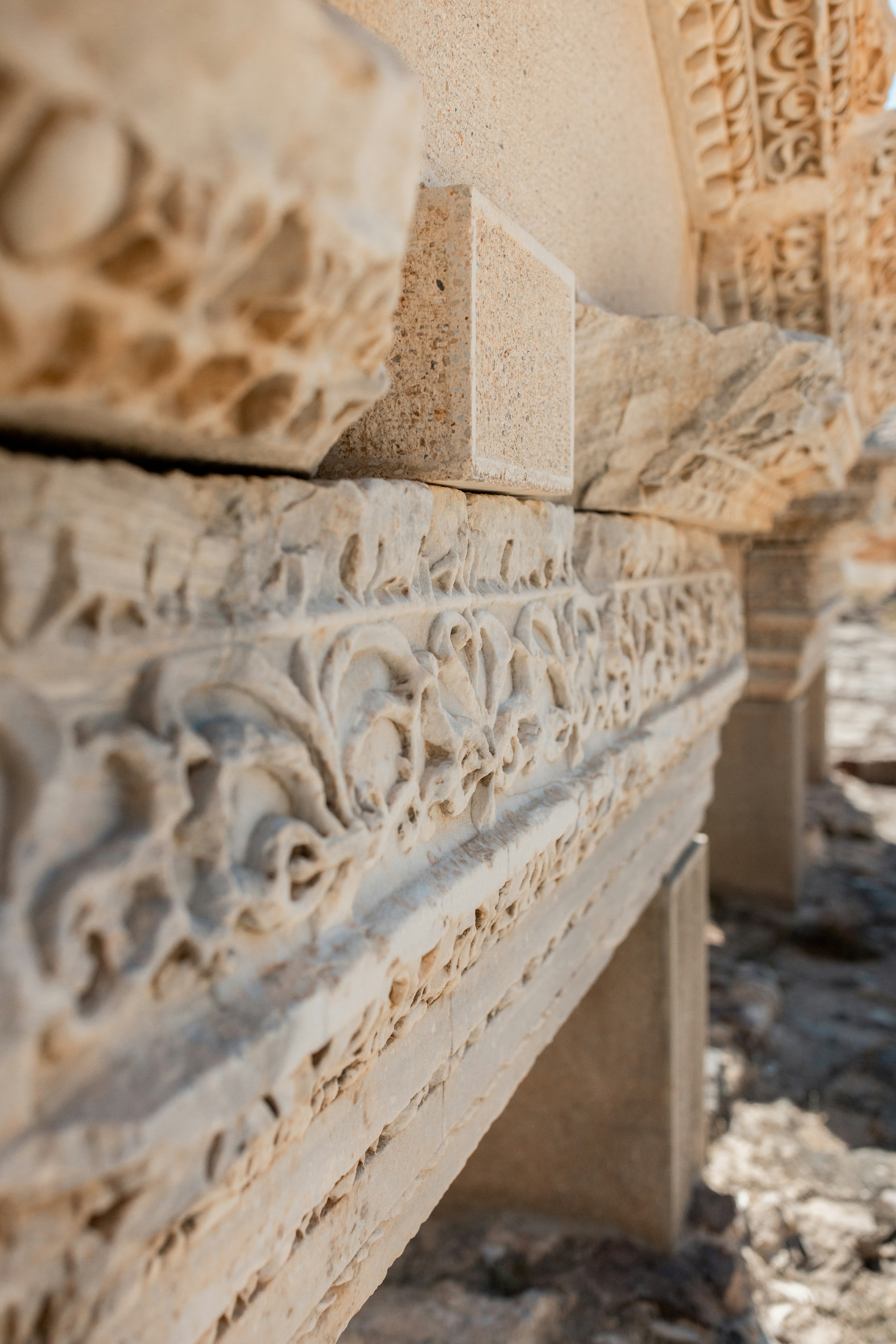 Carved Stone Frieze in Rough Relief at an Ancient Structure