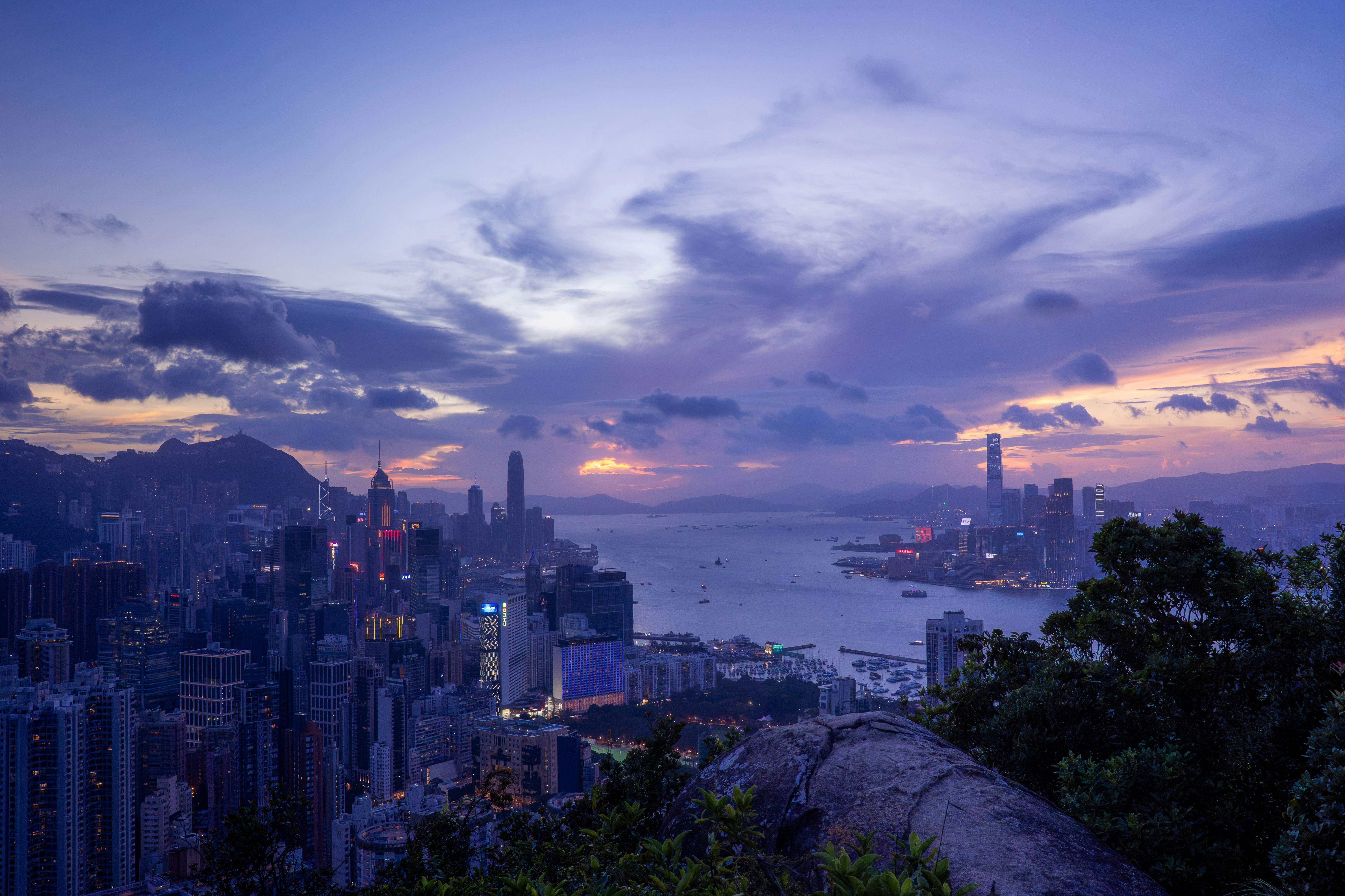 Dusk Over the Harbor: City Lights Emergent from the Ridge