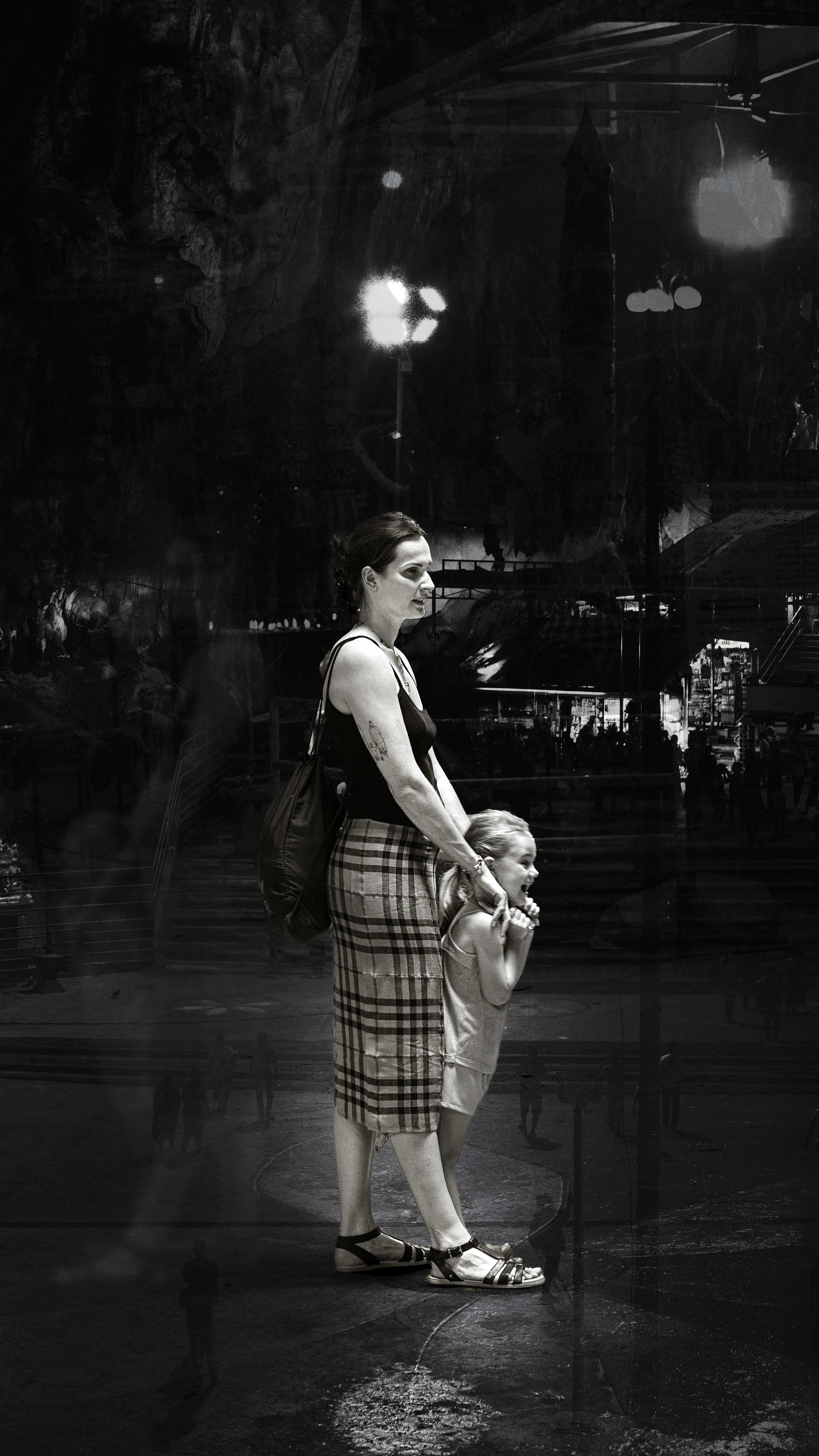 Mother and Child in a Quiet Night Walk