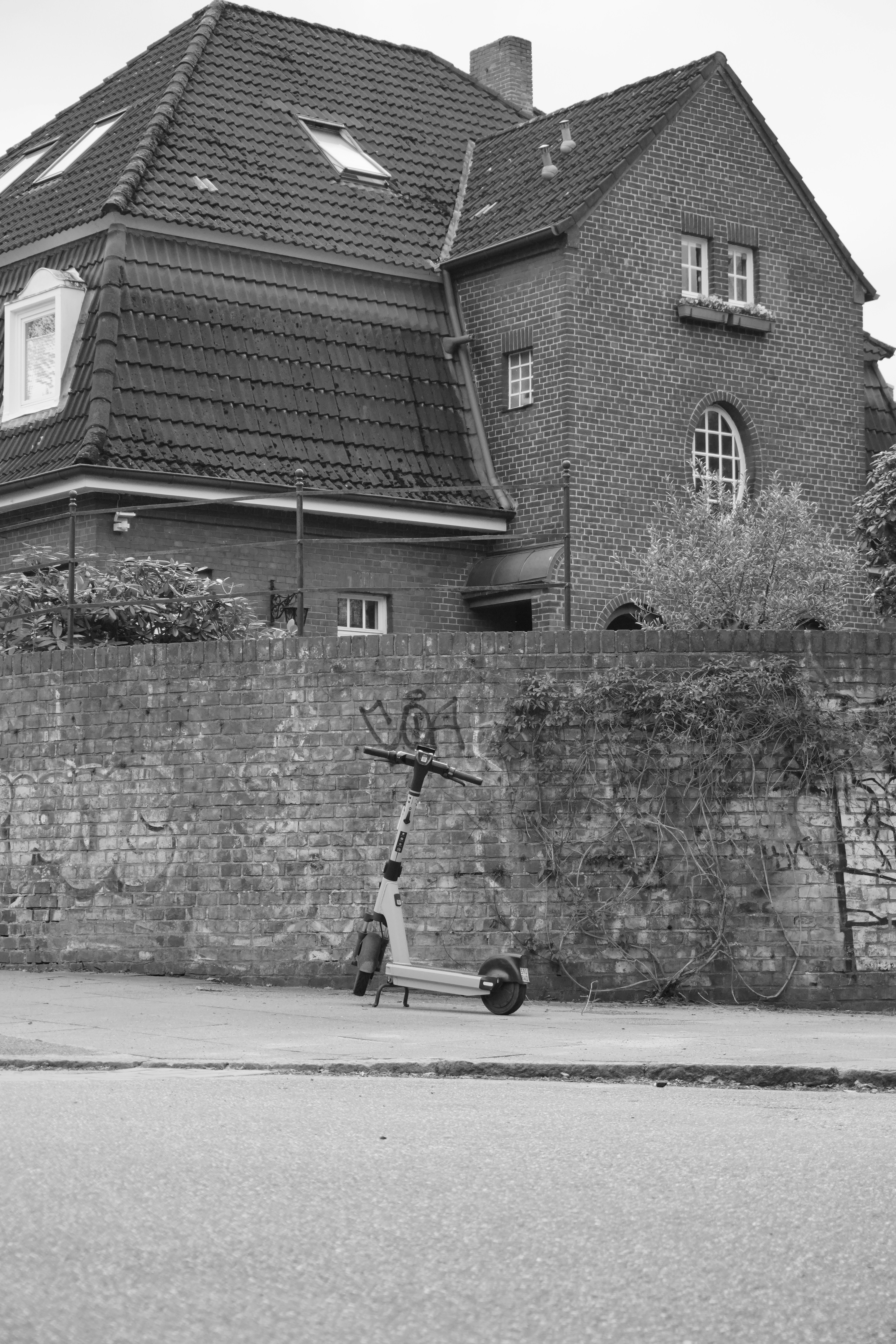 Silent Street Guardian: The Electric Scooter by the Graffiti Wall