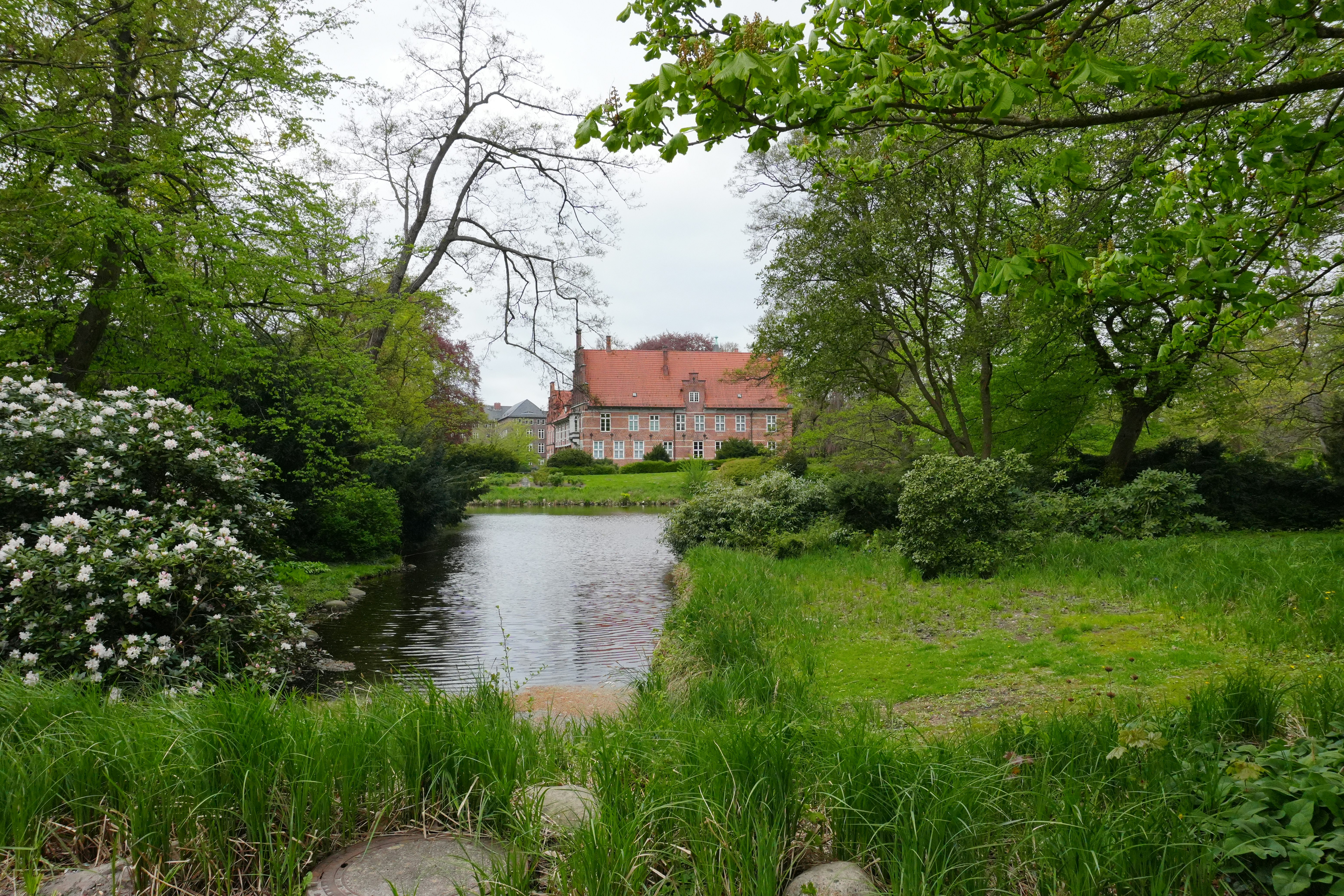 Chateau Reflected: A Serene Riverside Garden