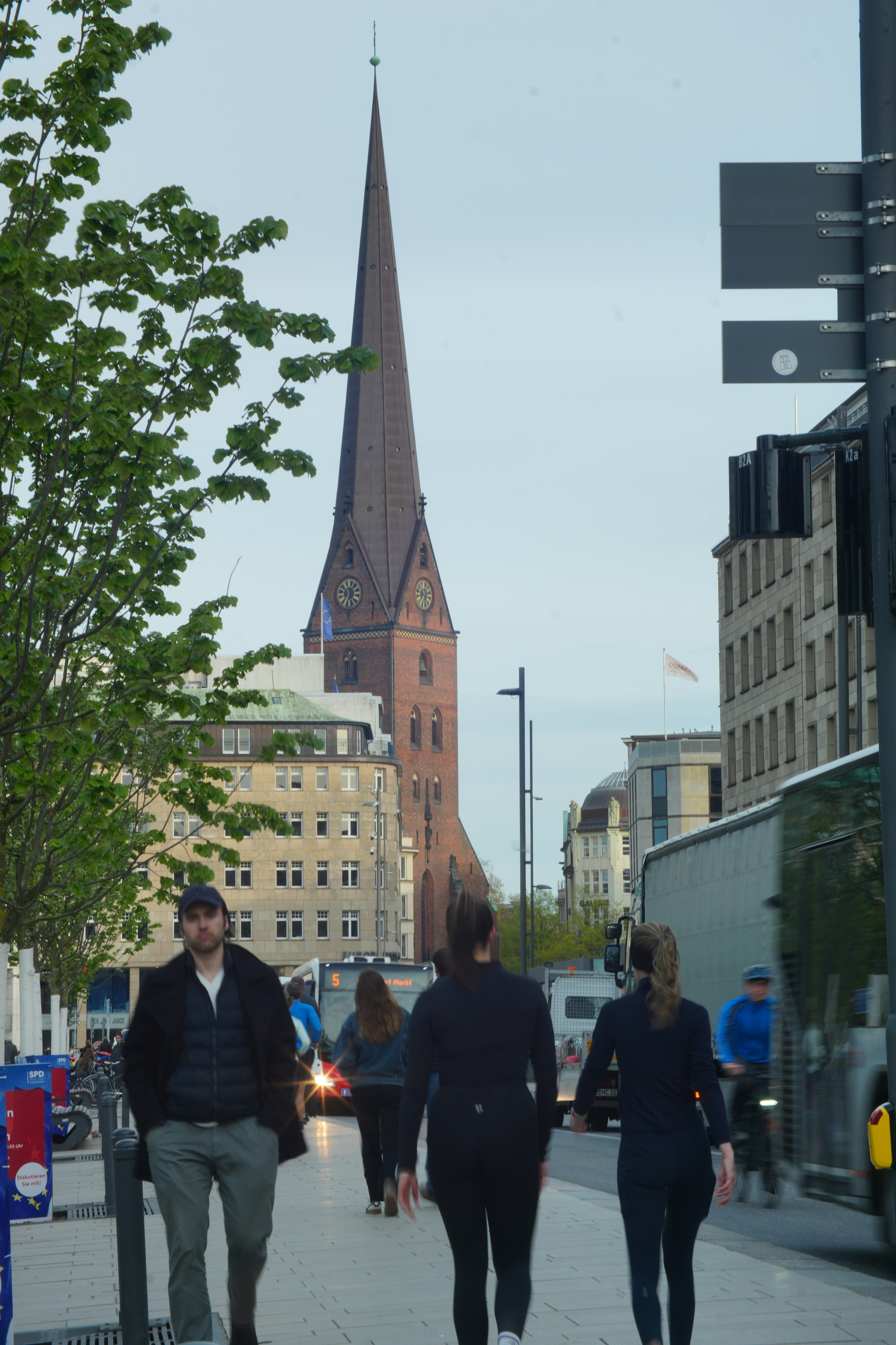 City Street Converges on a Gothic Spire