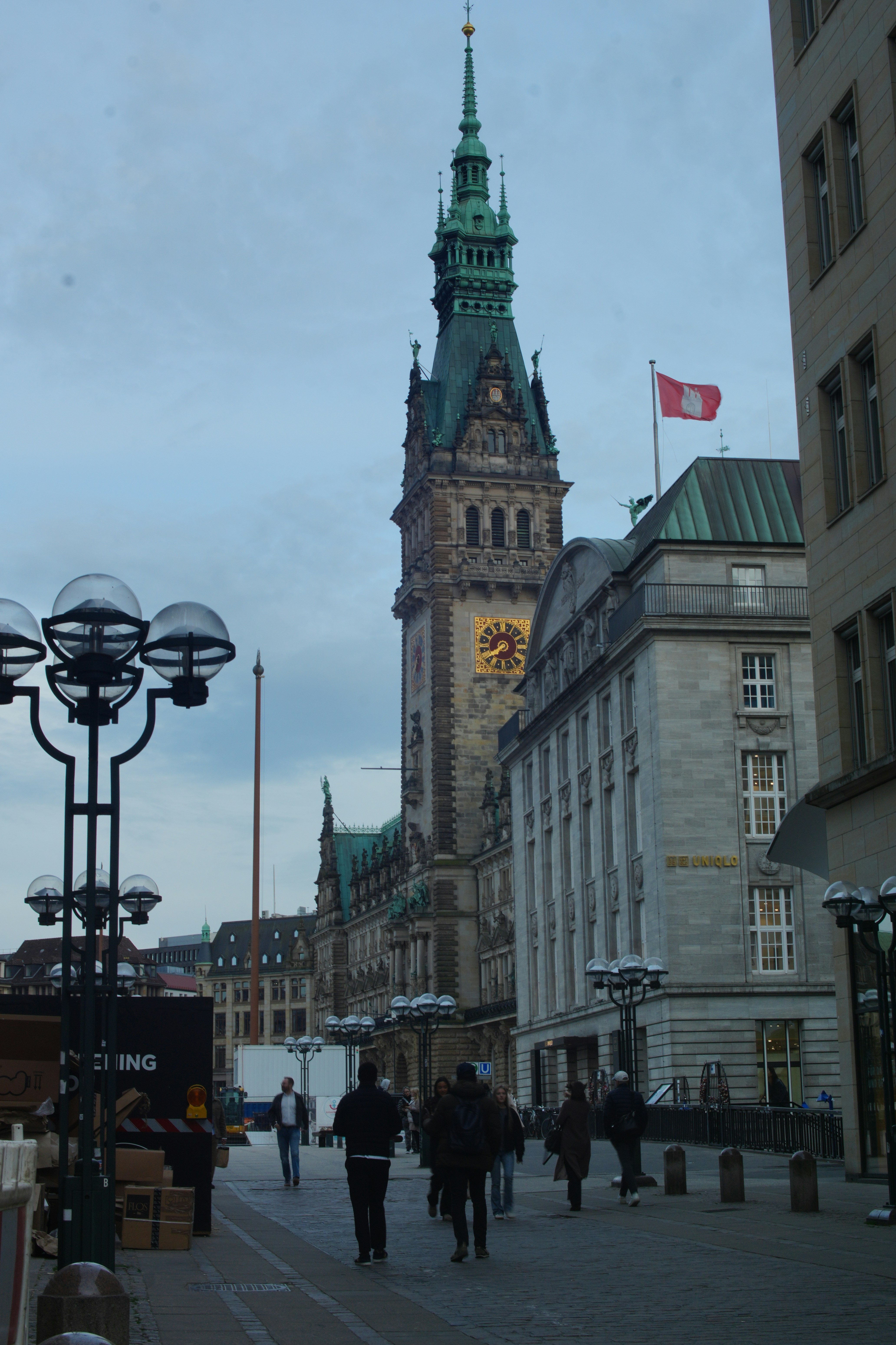 Towering Clock and City Street: A Danish-Inspired Central Square