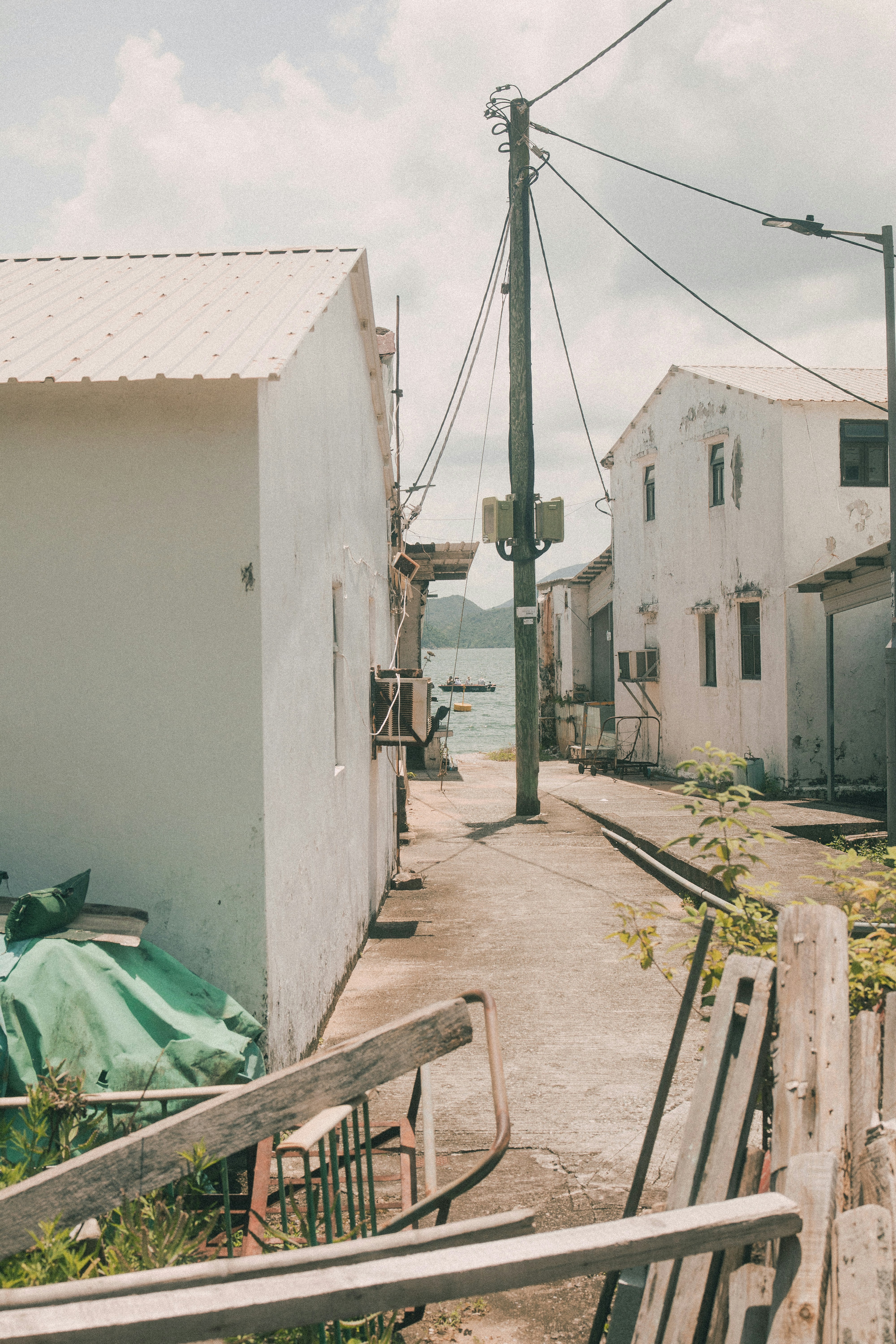 Harbor Lane Between Whitewashed Dwellings