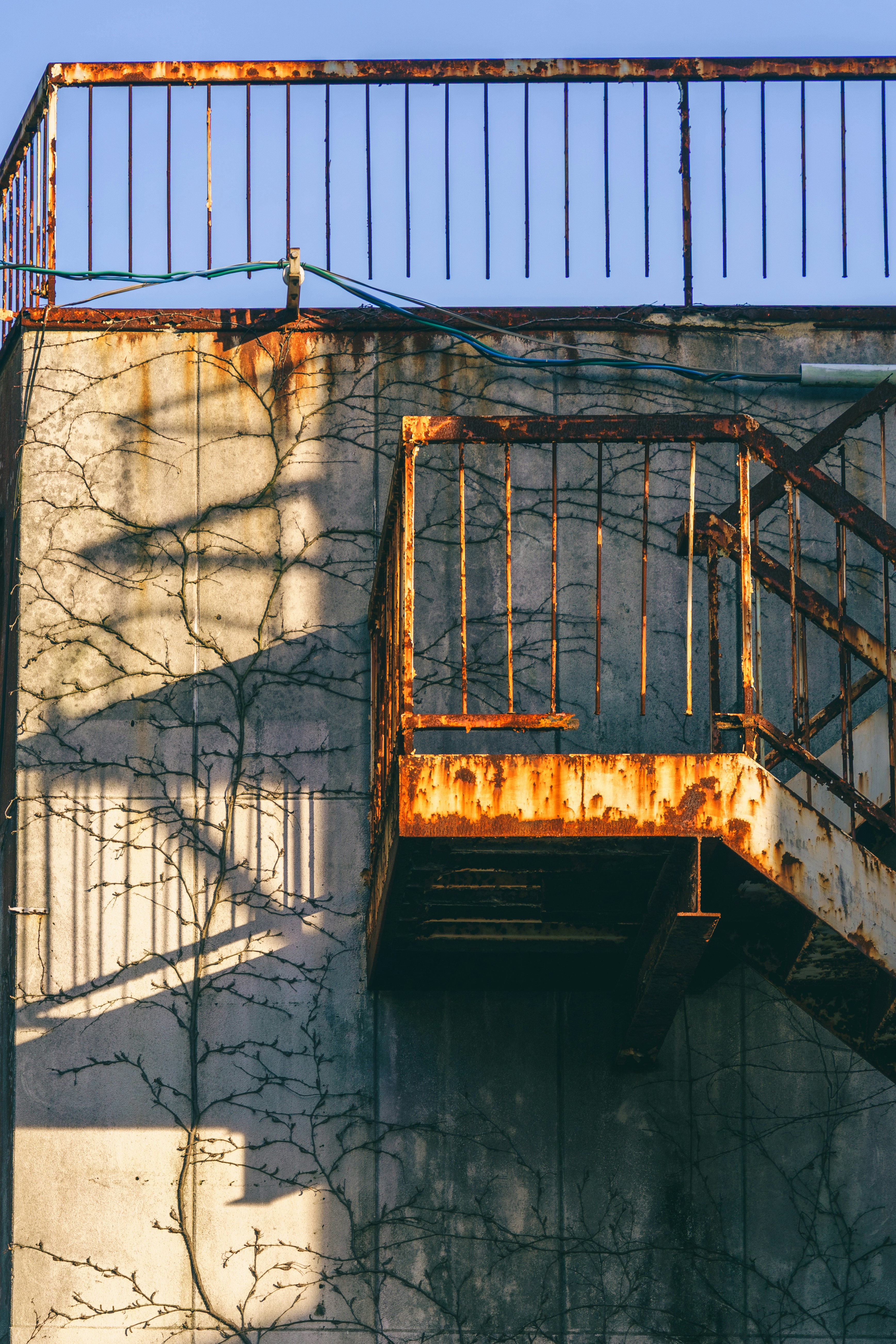 Rust and Shadows on a Forgotten Staircase