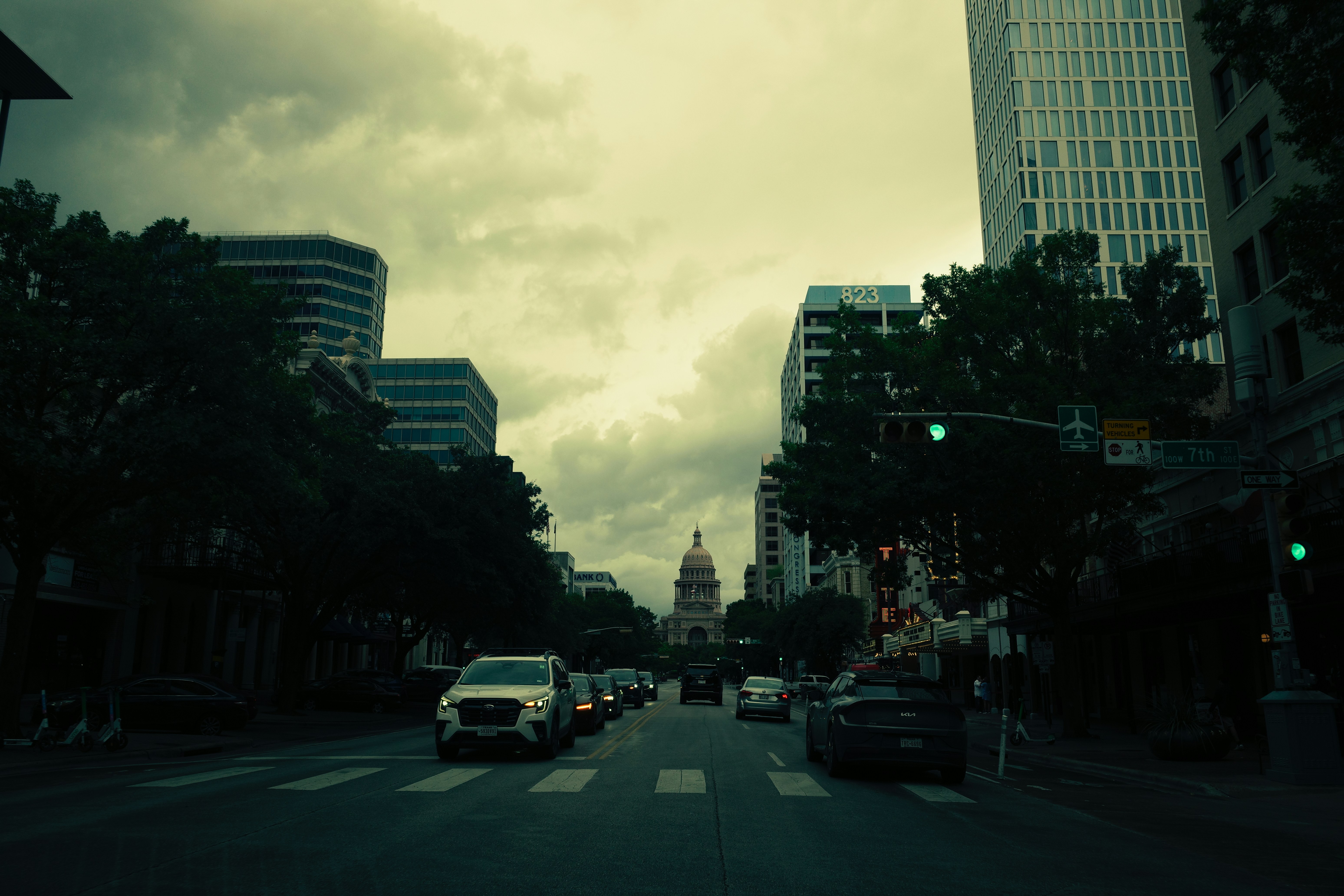 City Street Convergence Under Noon Overcast
