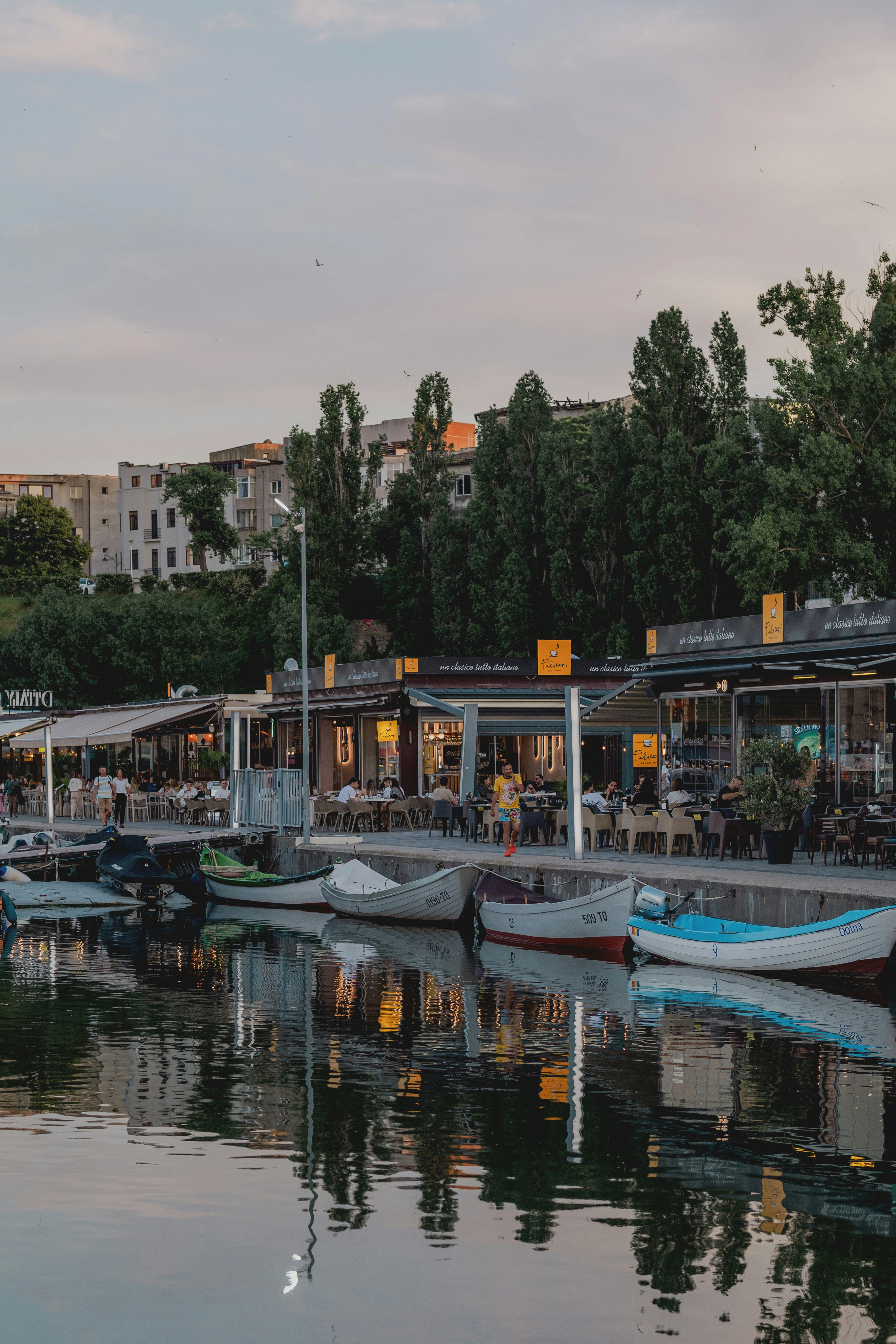 Harborfront Café Reflections at Dusk