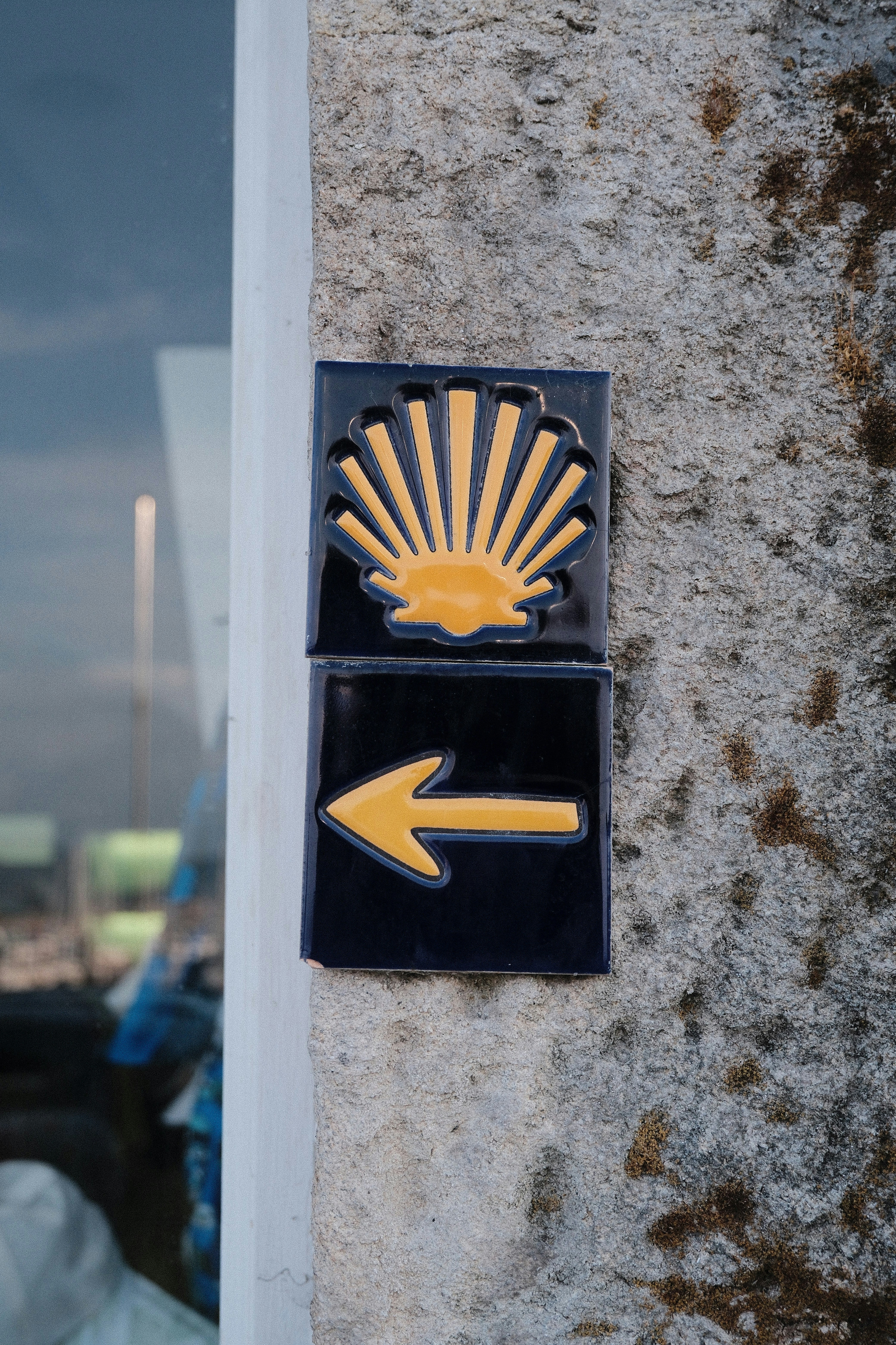 Shell Signpost: A Quiet Arrow Under a Weathered Wall