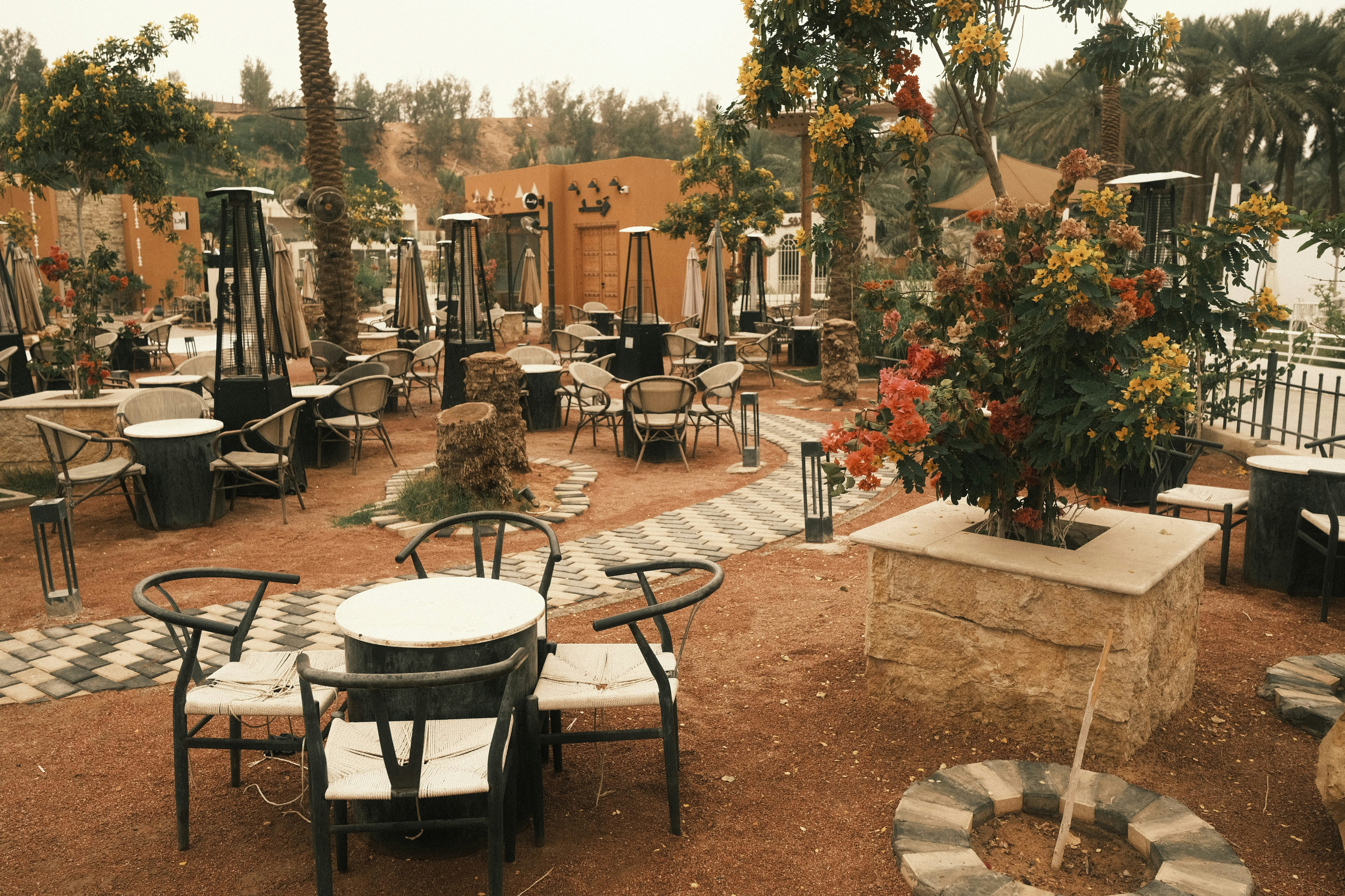 Sunlit Courtyard Jazzed by Bougainvillea and Bistro Seats