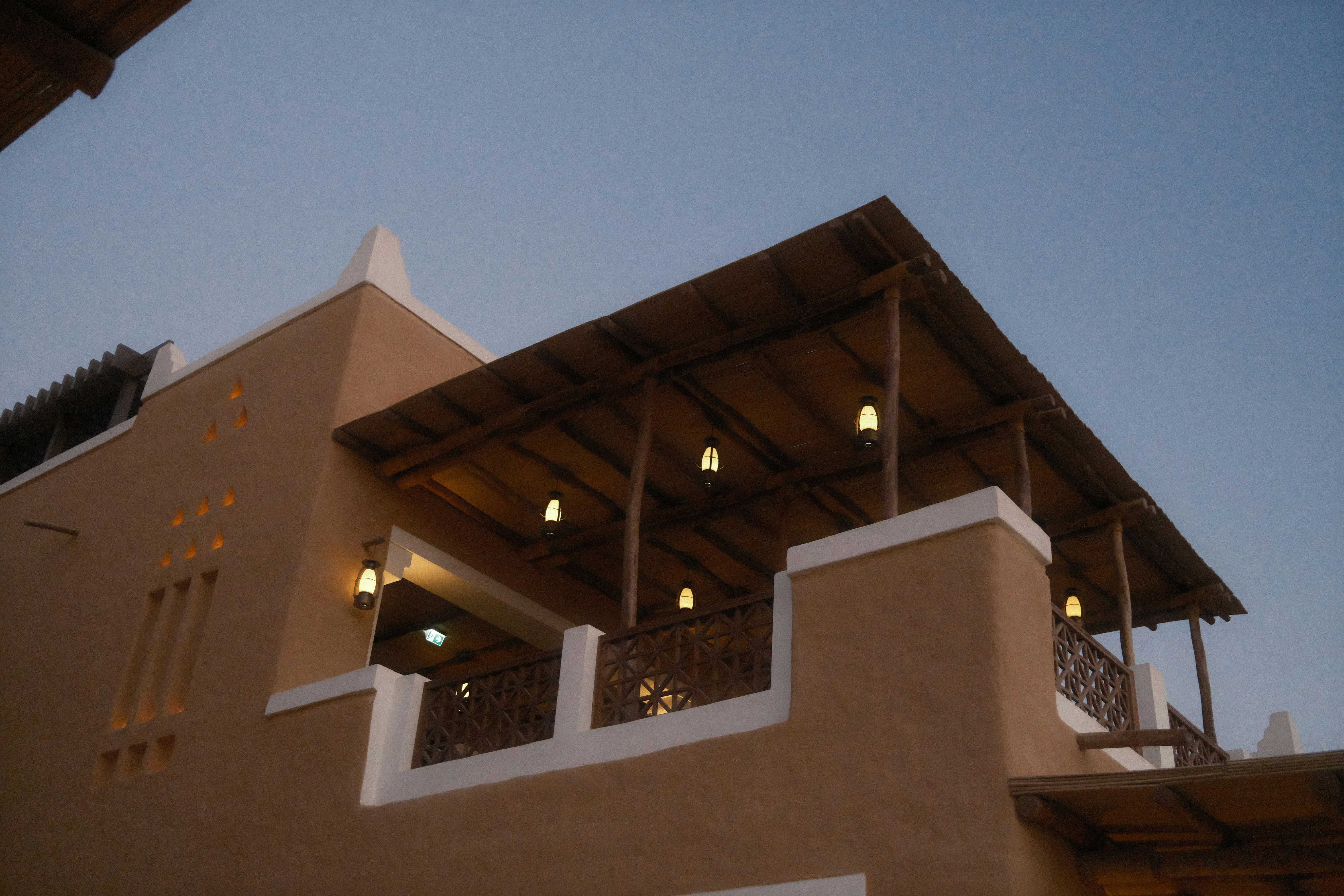 Terracotta Terrace Under a Clear Sky
