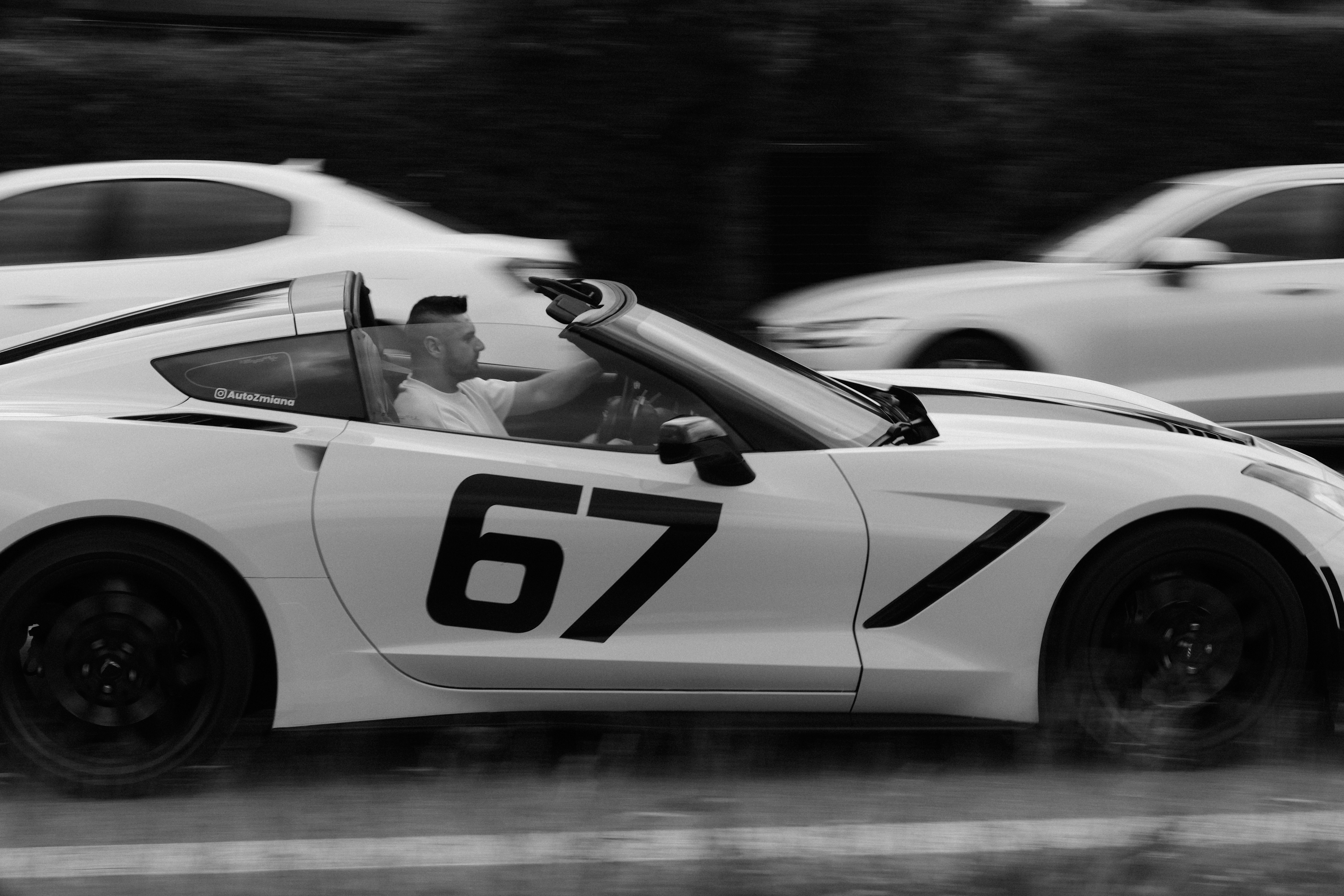 Racing Convertible: Speed, Focus, and White Number 67