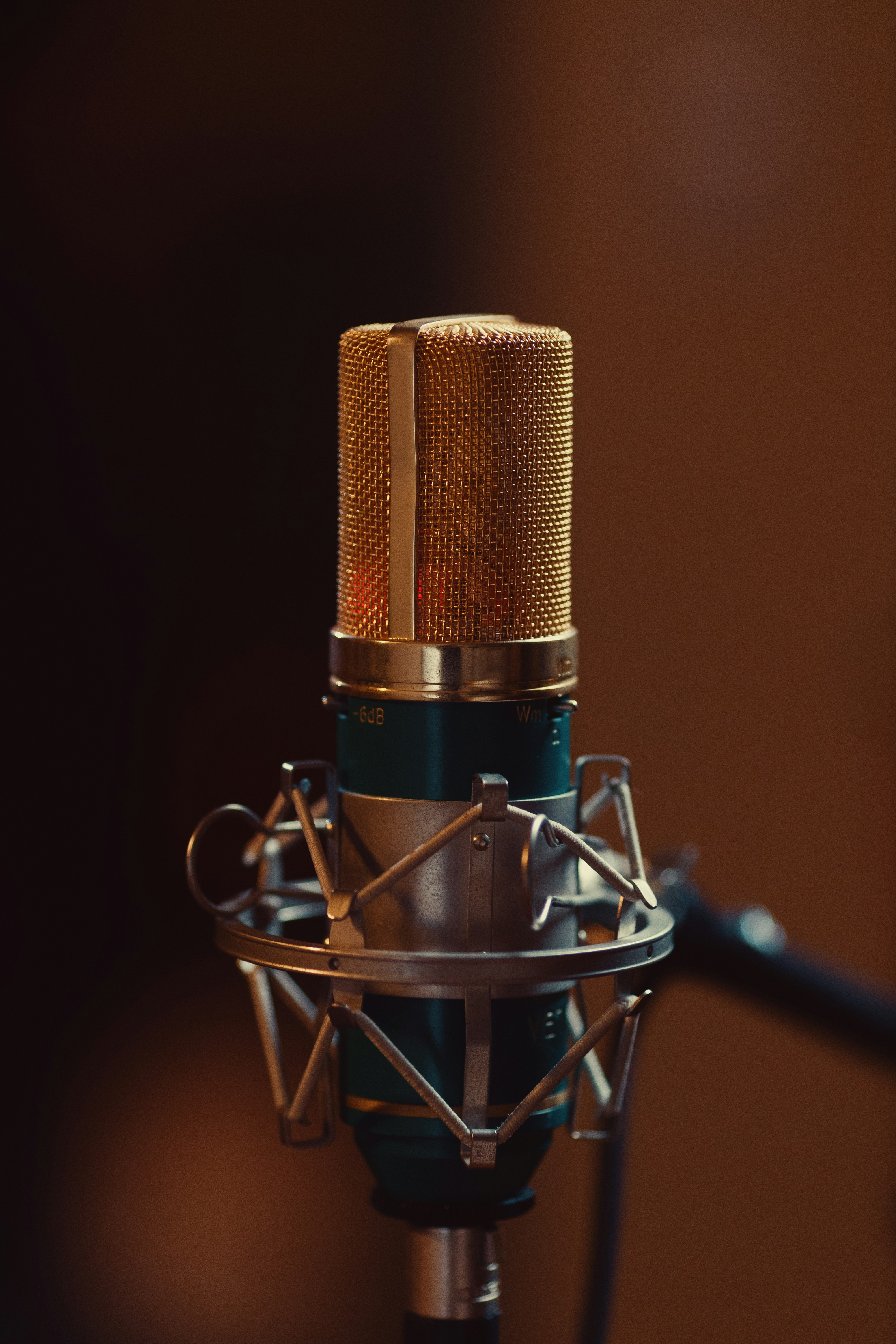 Golden Vocal: A Close-Up of a Studio Microphone in Warm Lighting