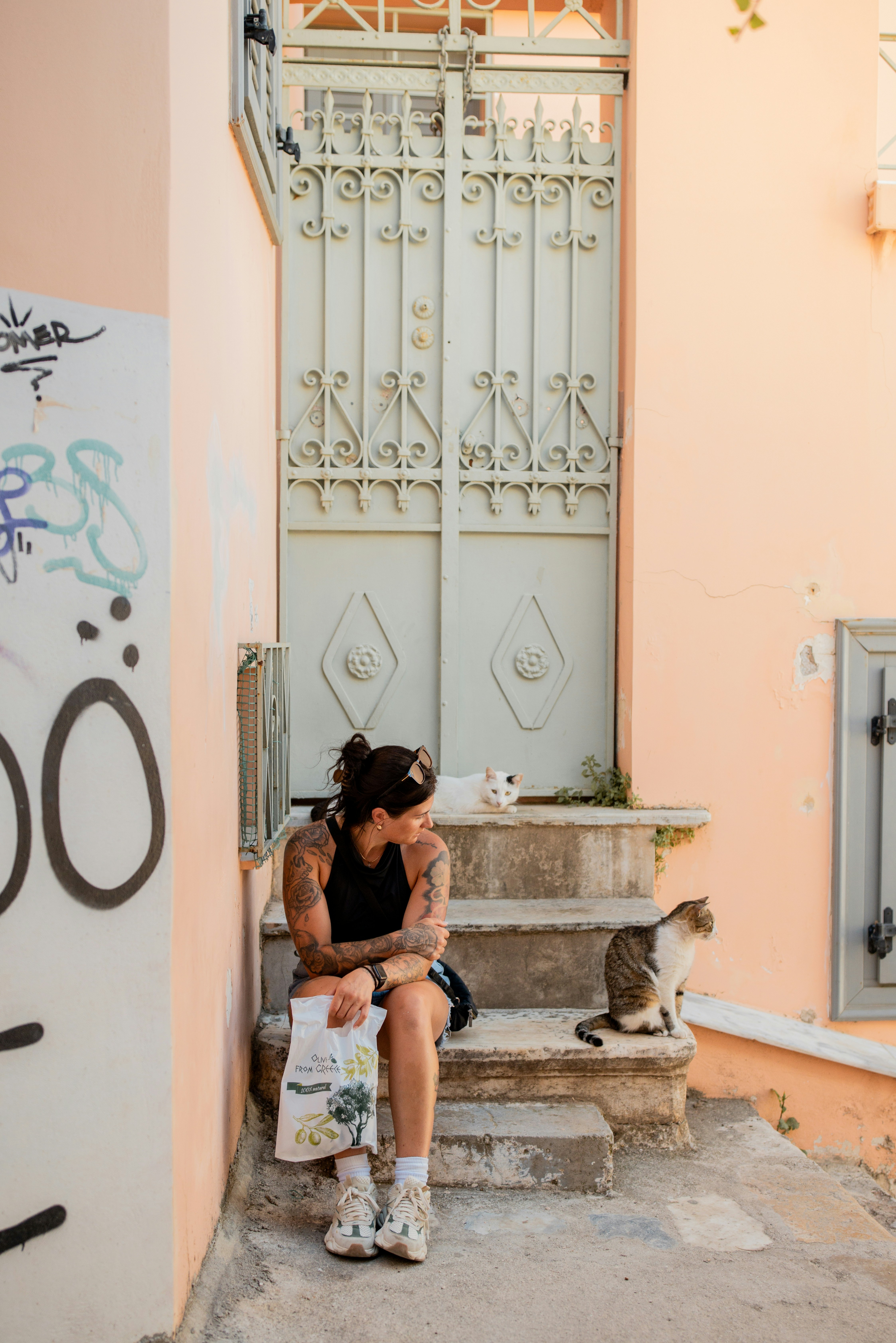 Steps, Cat, and a Quiet Moment in Peach Alley