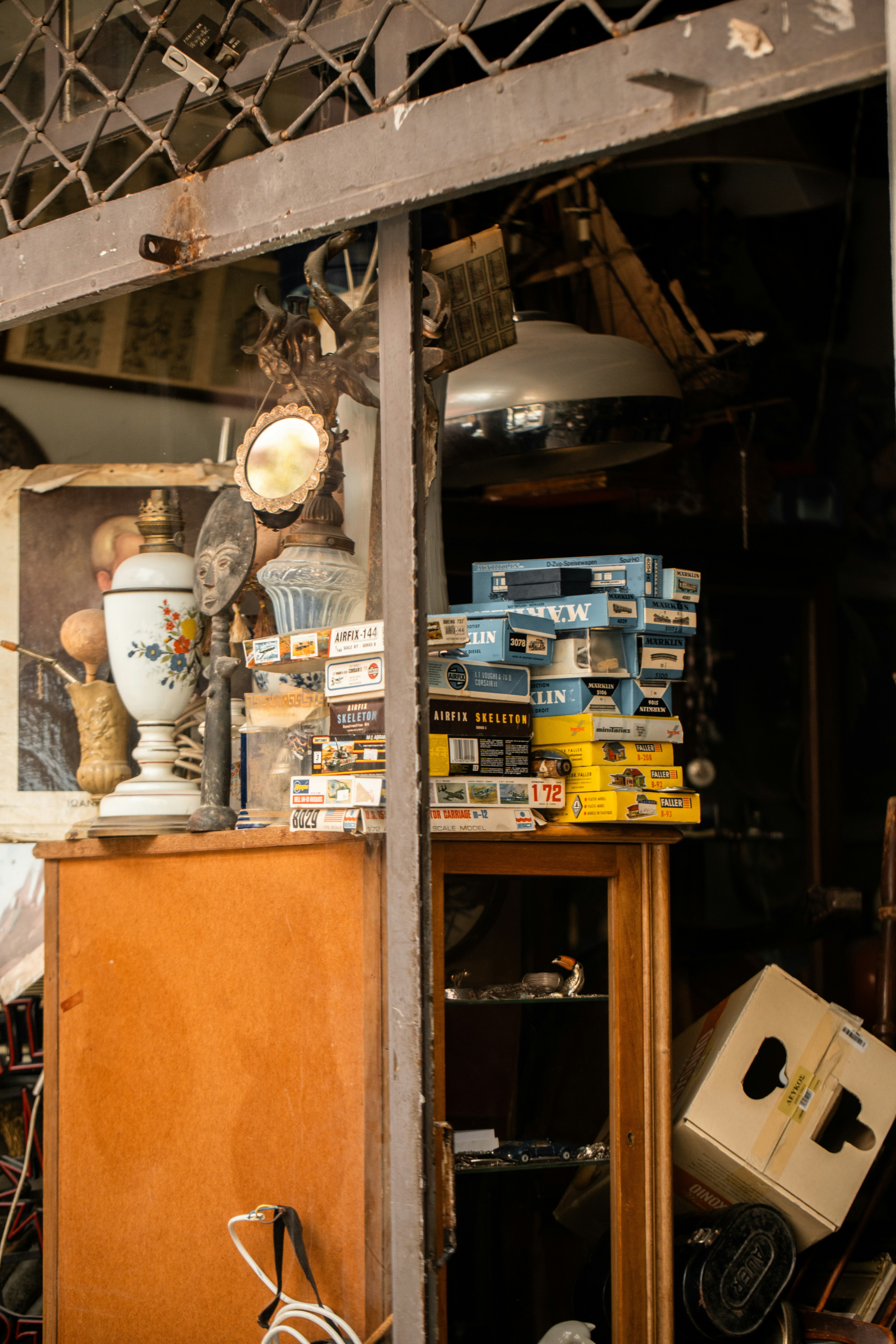 Dusty storefront of vintage odds and ends