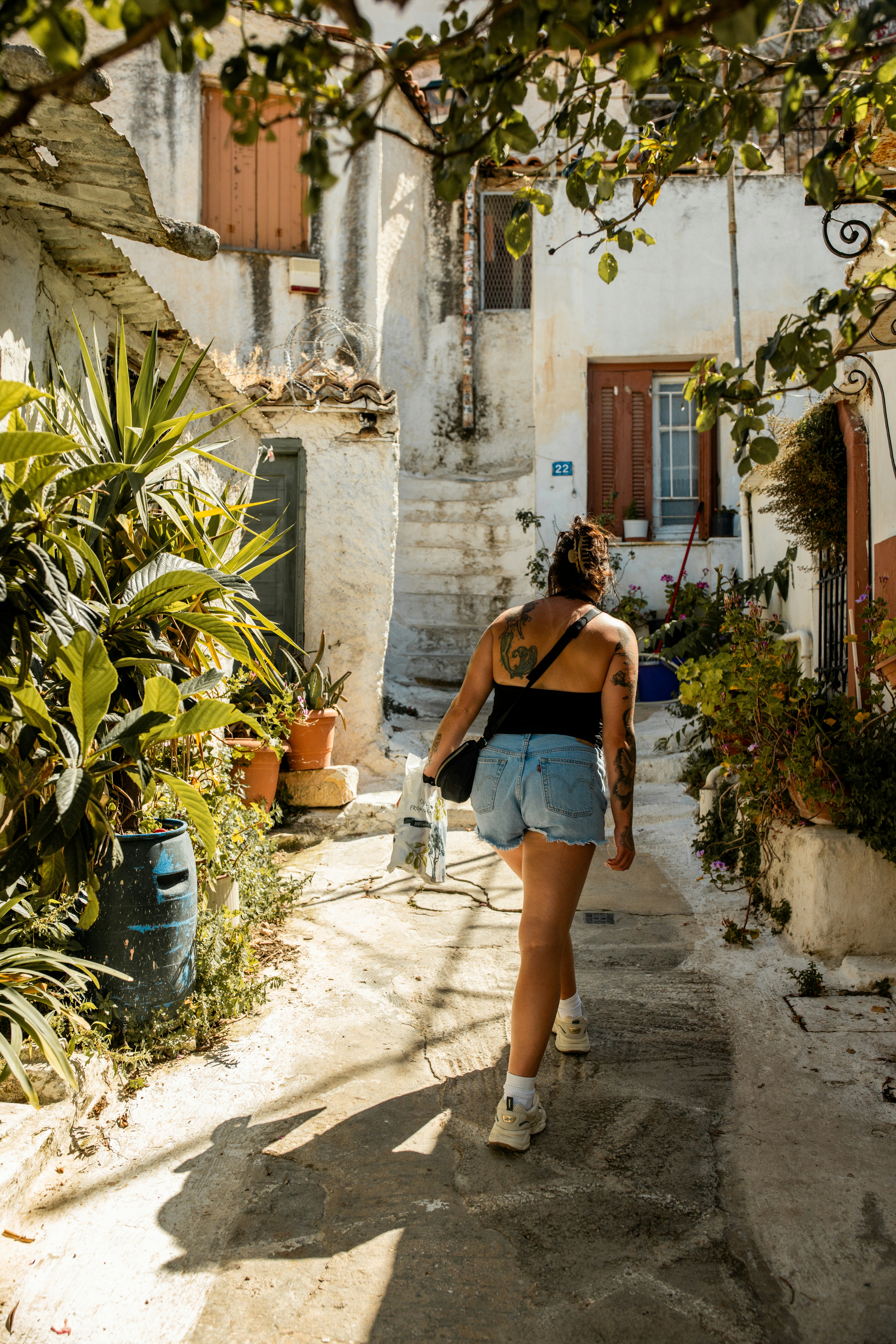 Sunlit Stairs of a Mediterranean Lane