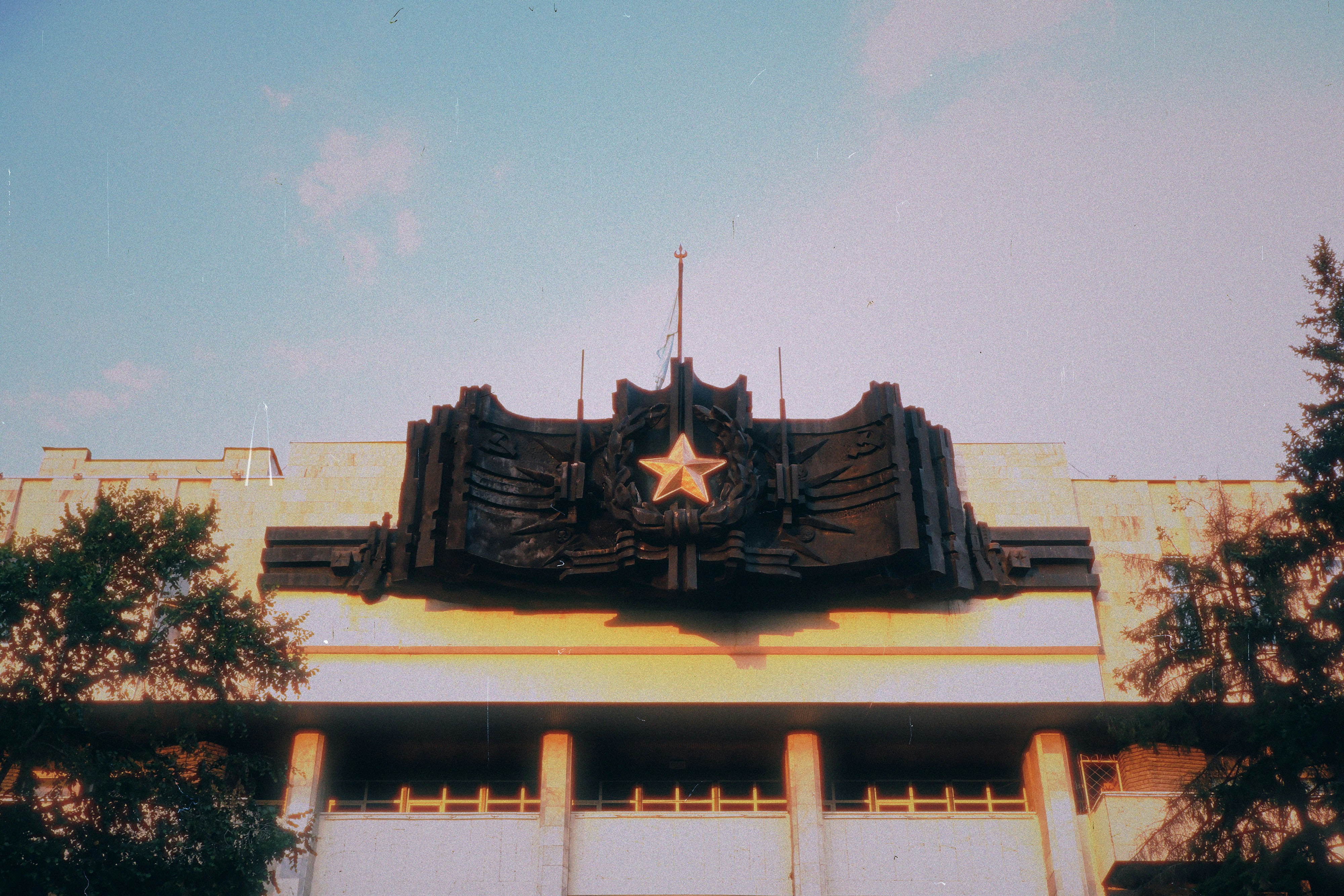 Starred Emblem Over a Historic Façade