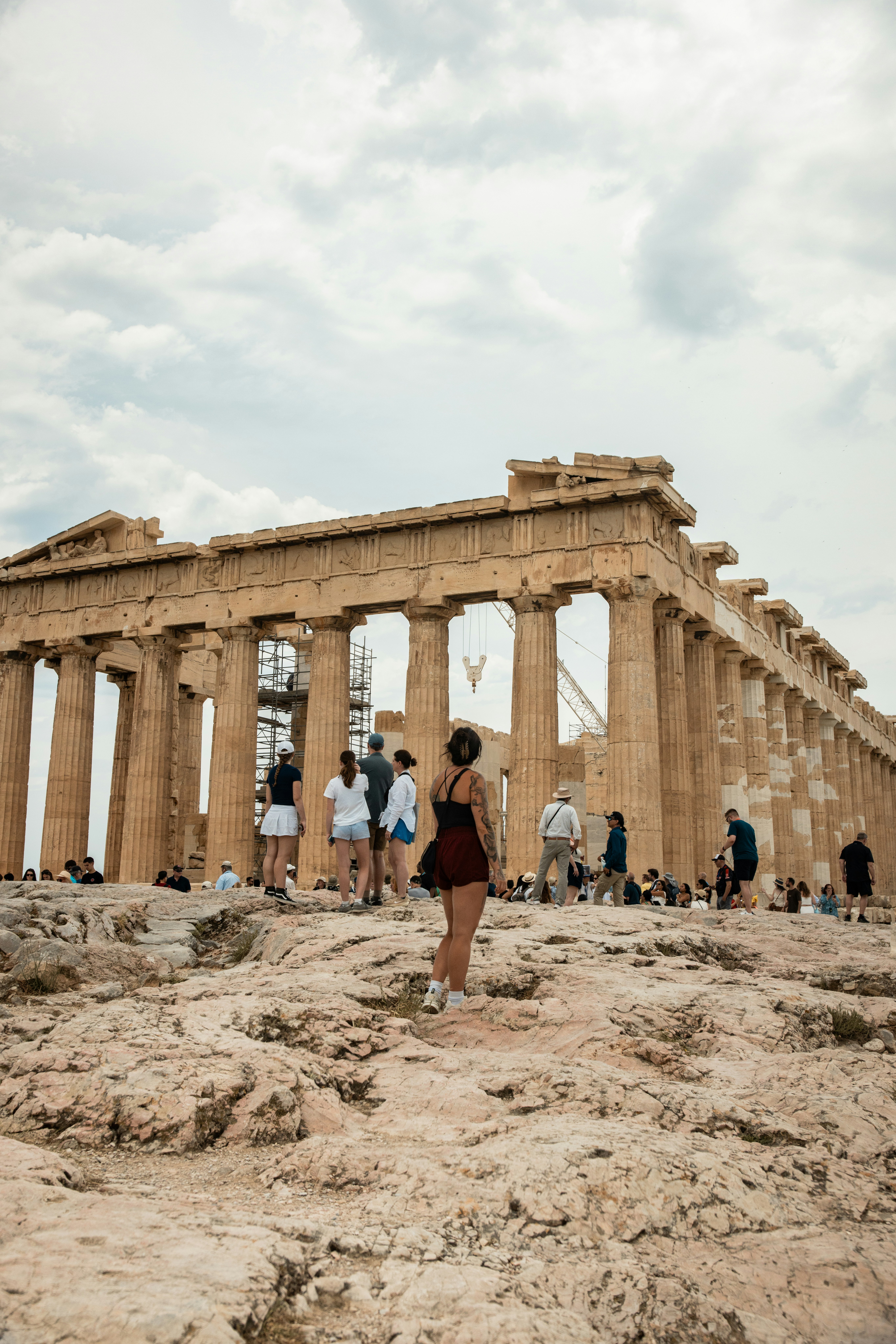 Tourists at the Parthenon Parapets at Dusk