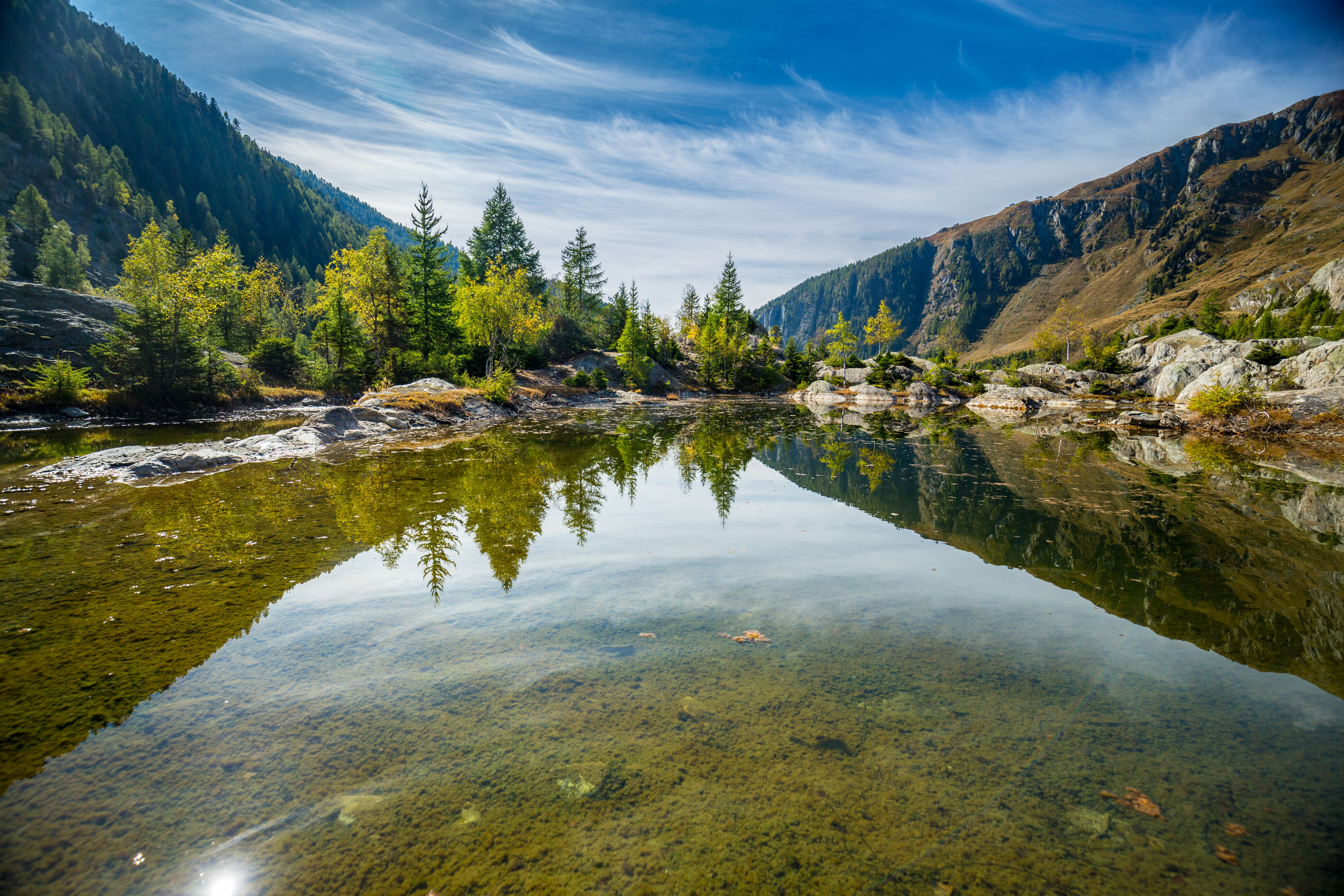 Mirror of Peaks: Alpine Lake Resting Between Forest and Sky