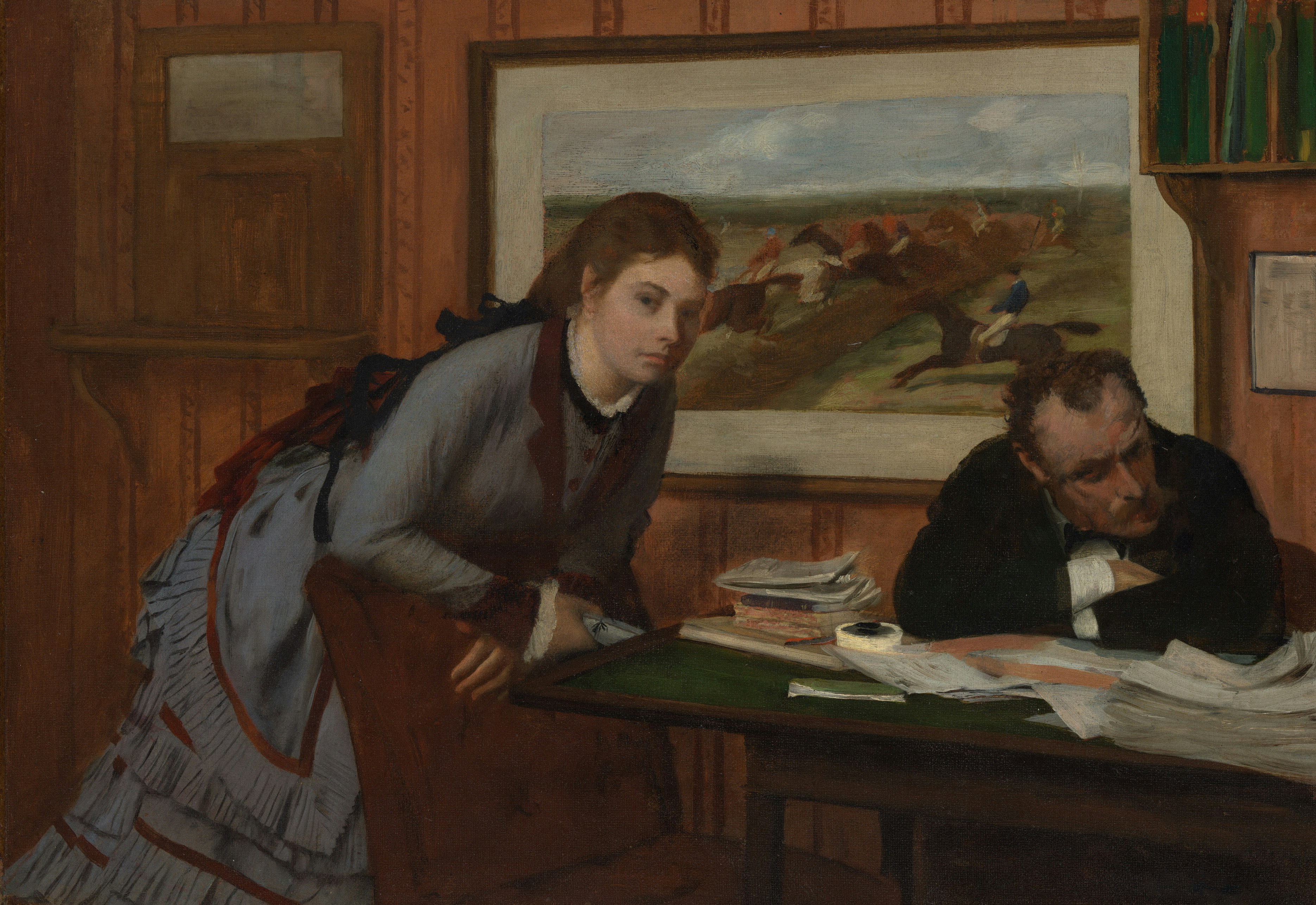 Title: Sulking,Artist: Edgar Degas (French, Paris 1834–1917 Paris),Date: ca. 1870,Medium: Oil on canvas,Dimensions: 12 3/4 x 18 1/4 in. (32.4 x 46.4 cm),Classification: Paintings,Credit Line: H. O. Havemeyer Collection, Bequest of Mrs. H. O. Havemeyer, 1929,Object Number: 29.100.43,Curatorial Department: European Paintings. http://www.metmuseum.org/art/collection/search/436162