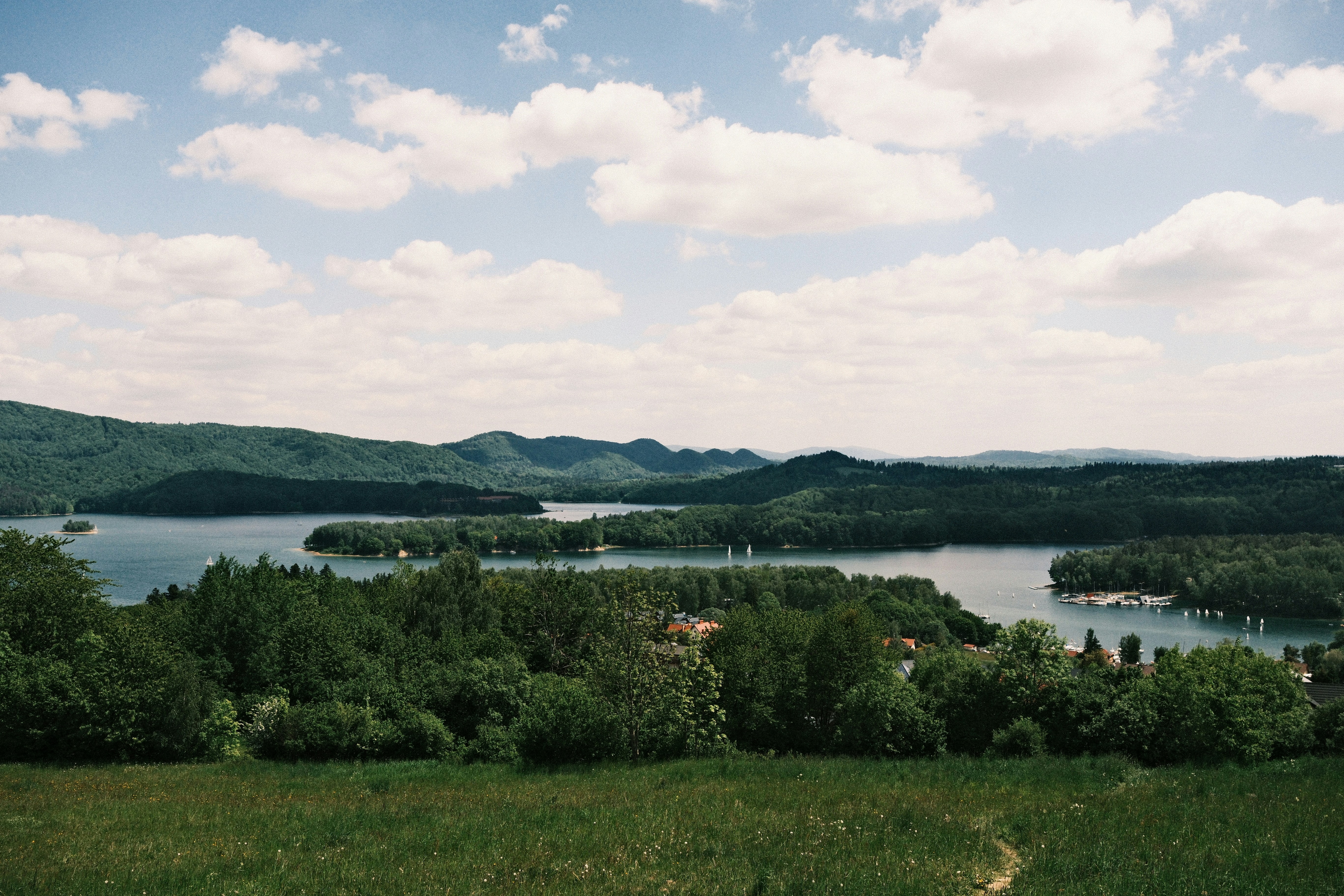 Sun-kissed Lake Panorama from a Gentle Knob