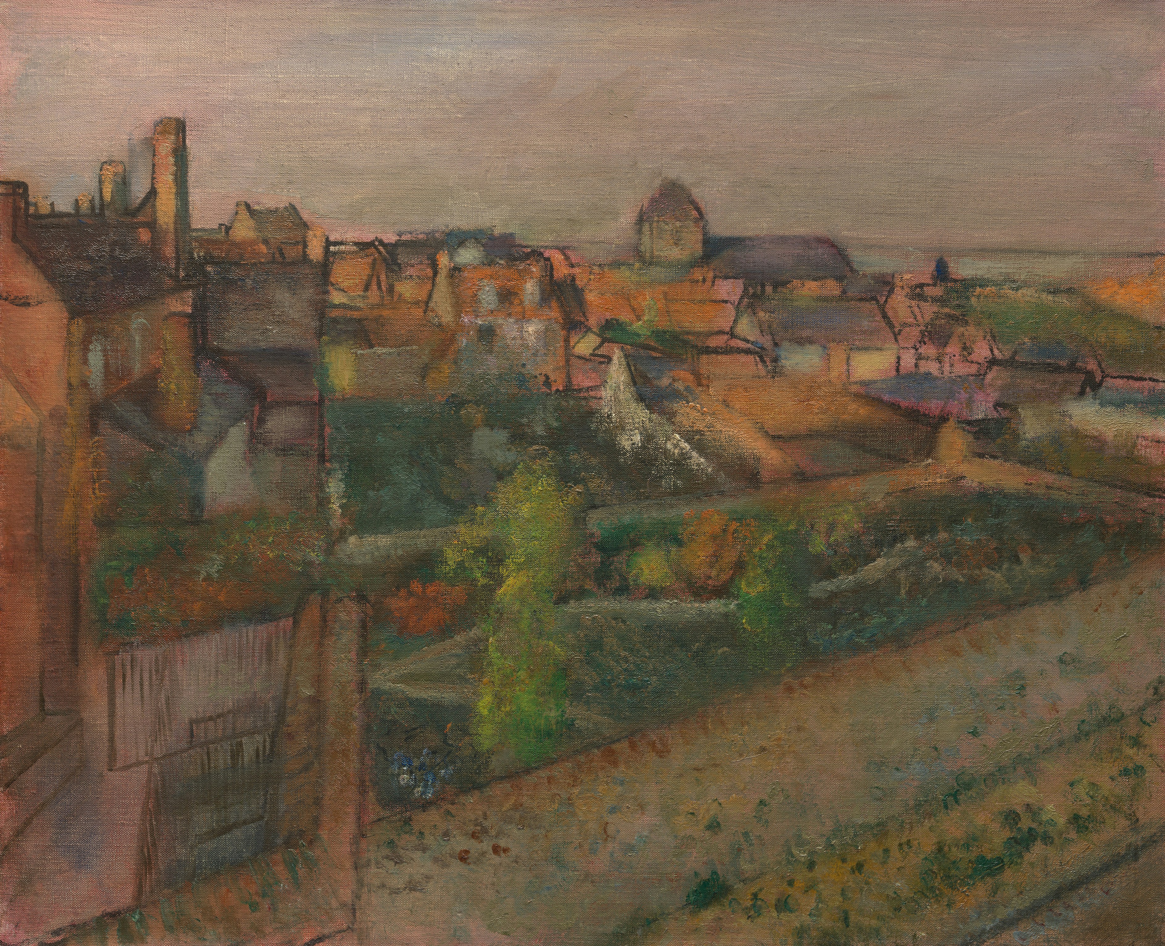Title: View of Saint-Valéry-sur-Somme,Artist: Edgar Degas (French, Paris 1834–1917 Paris),Date: 1896–98,Medium: Oil on canvas,Dimensions: 20 × 24 in. (50.8 × 61 cm),Framed: 28 7/8 × 33 in. (73.3 × 83.8 cm),Classification: Paintings,Credit Line: Robert Lehman Collection, 1975,Object Number: 1975.1.167,Curatorial Department: The Robert Lehman Collection. http://www.metmuseum.org/art/collection/search/459098
