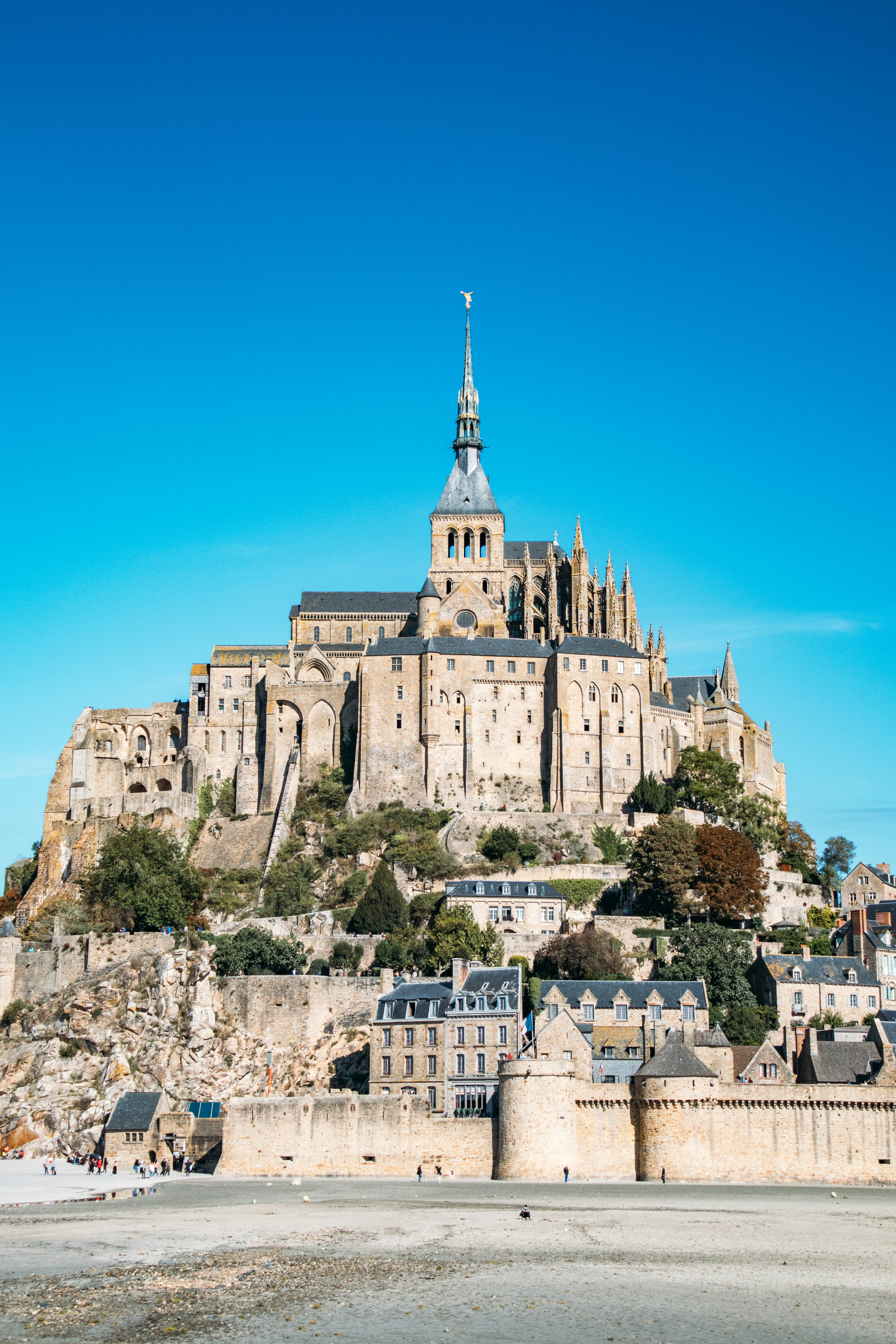 Mont Saint-Michel: Stone Stronghold Under a Clean Blue Sky