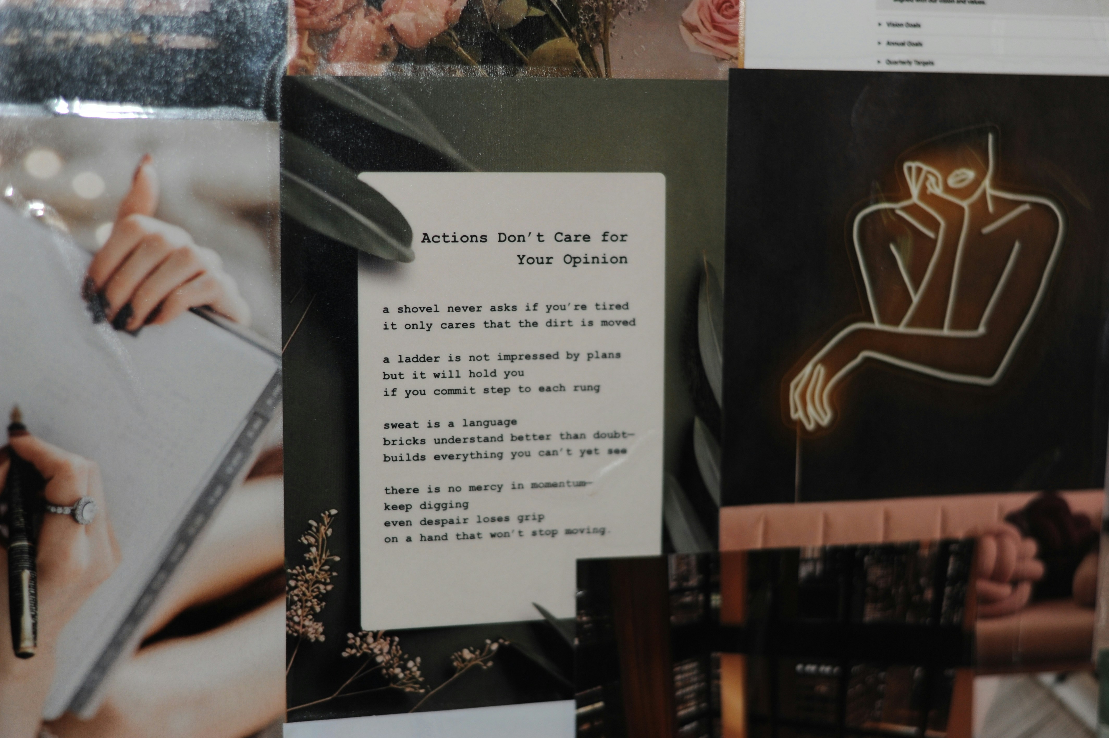 Whispers of a Collage: A Portrait Within Posters and Hands