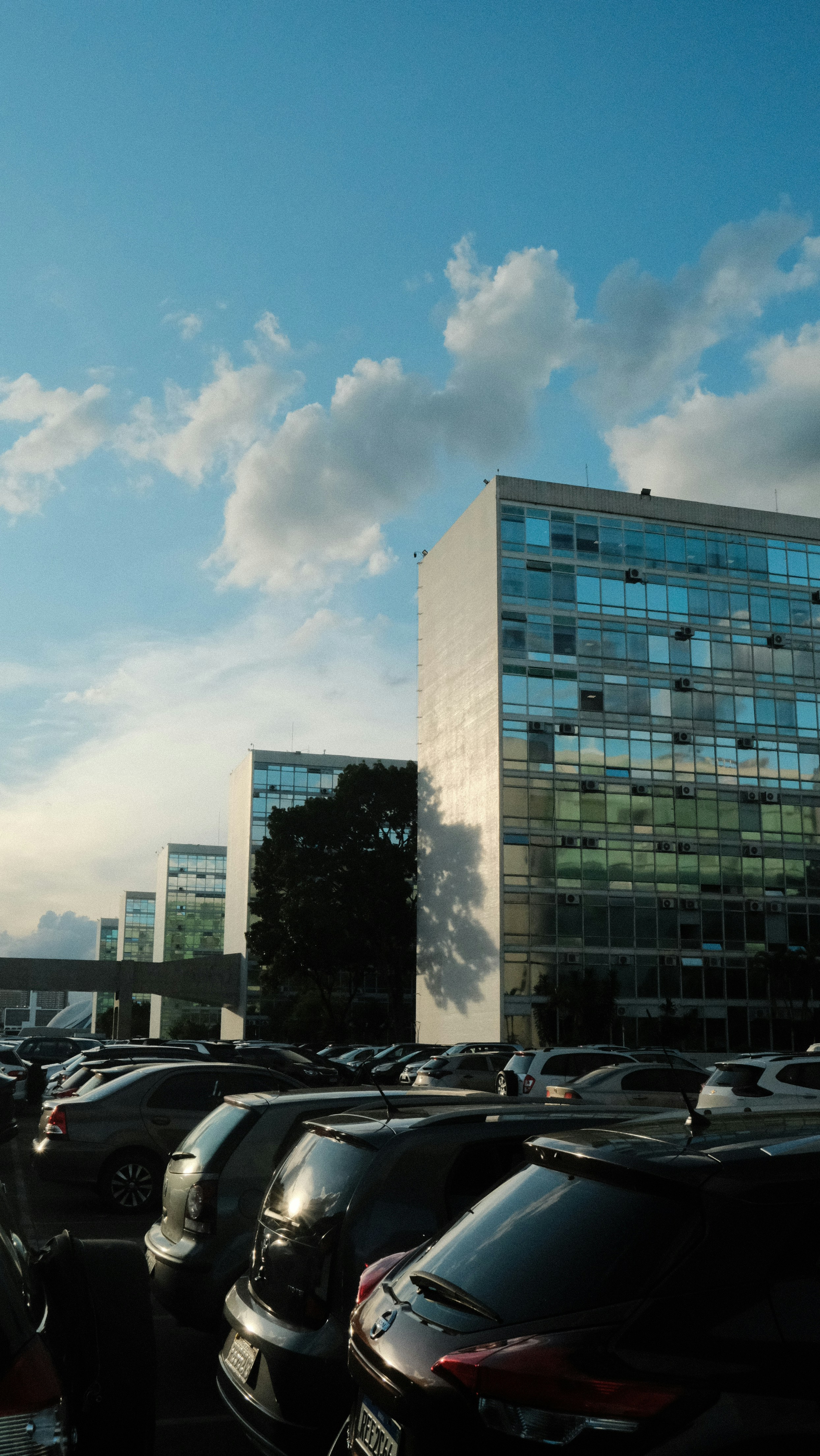 Glass Facades and Backlit Parking by the City Edge