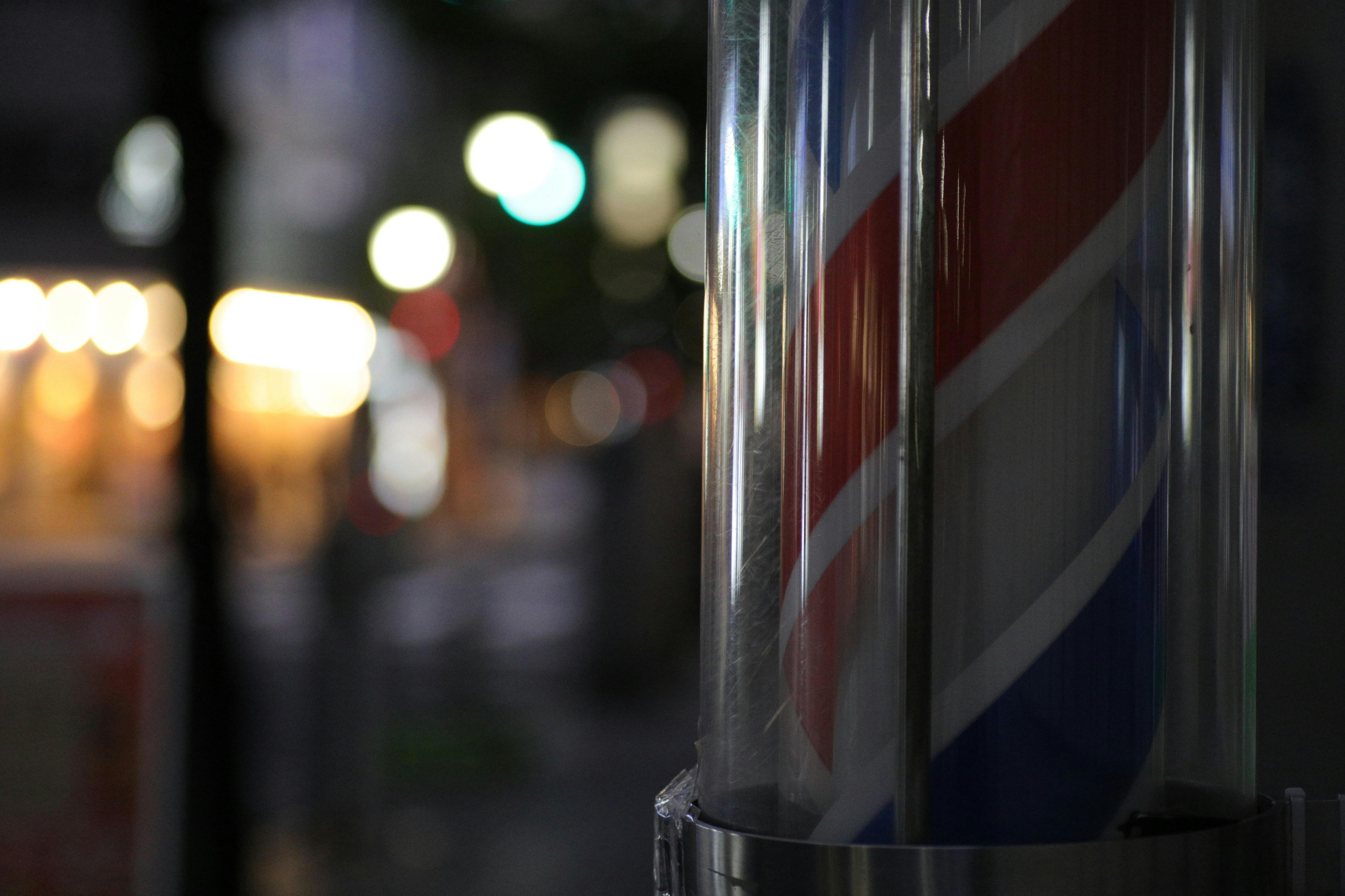 Neon Reflections on a Classic Barbershop Pole