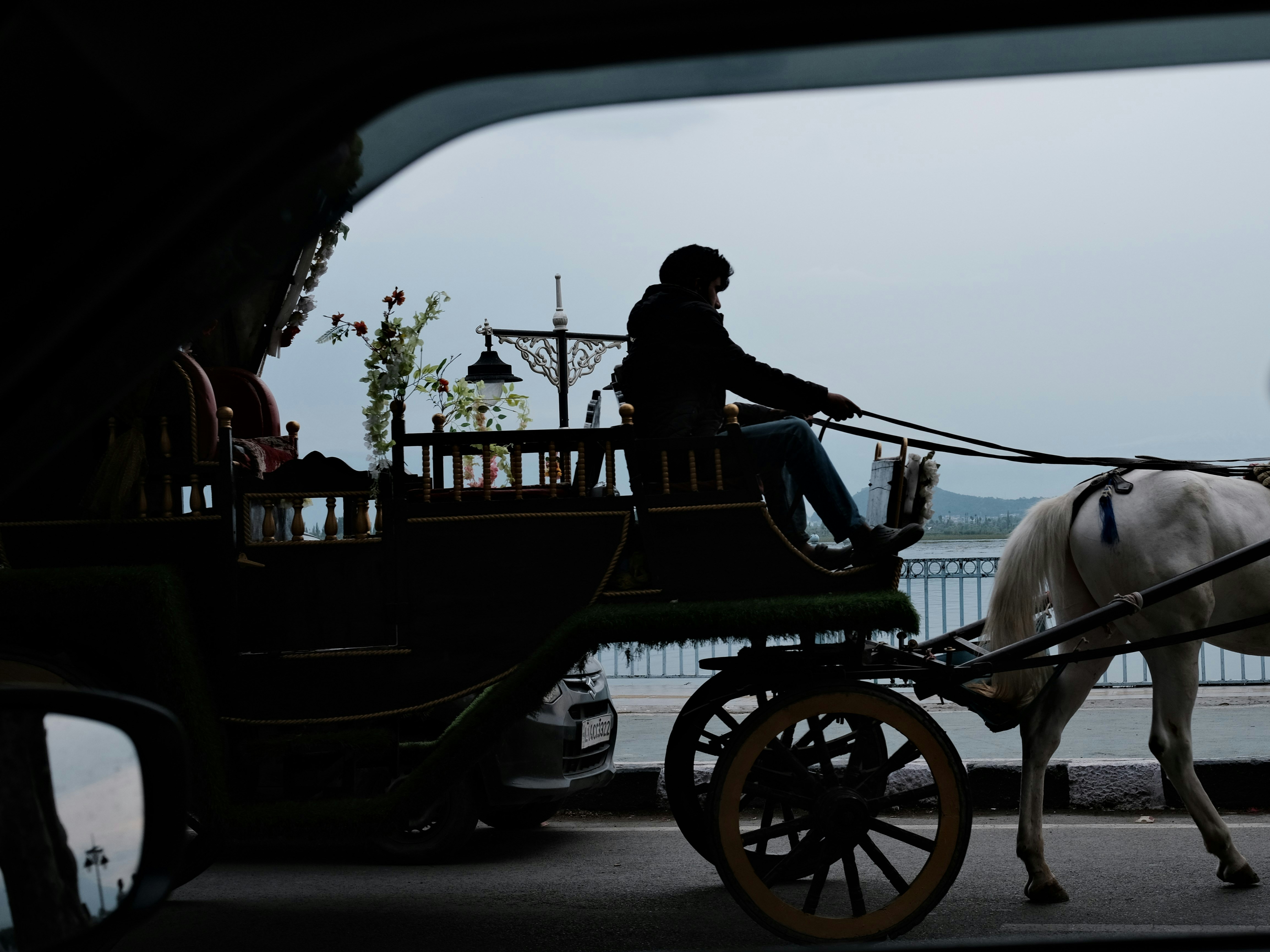 Midnight Parade by the Waterfront: A Silhouette and Horse-Drawn Carriage
