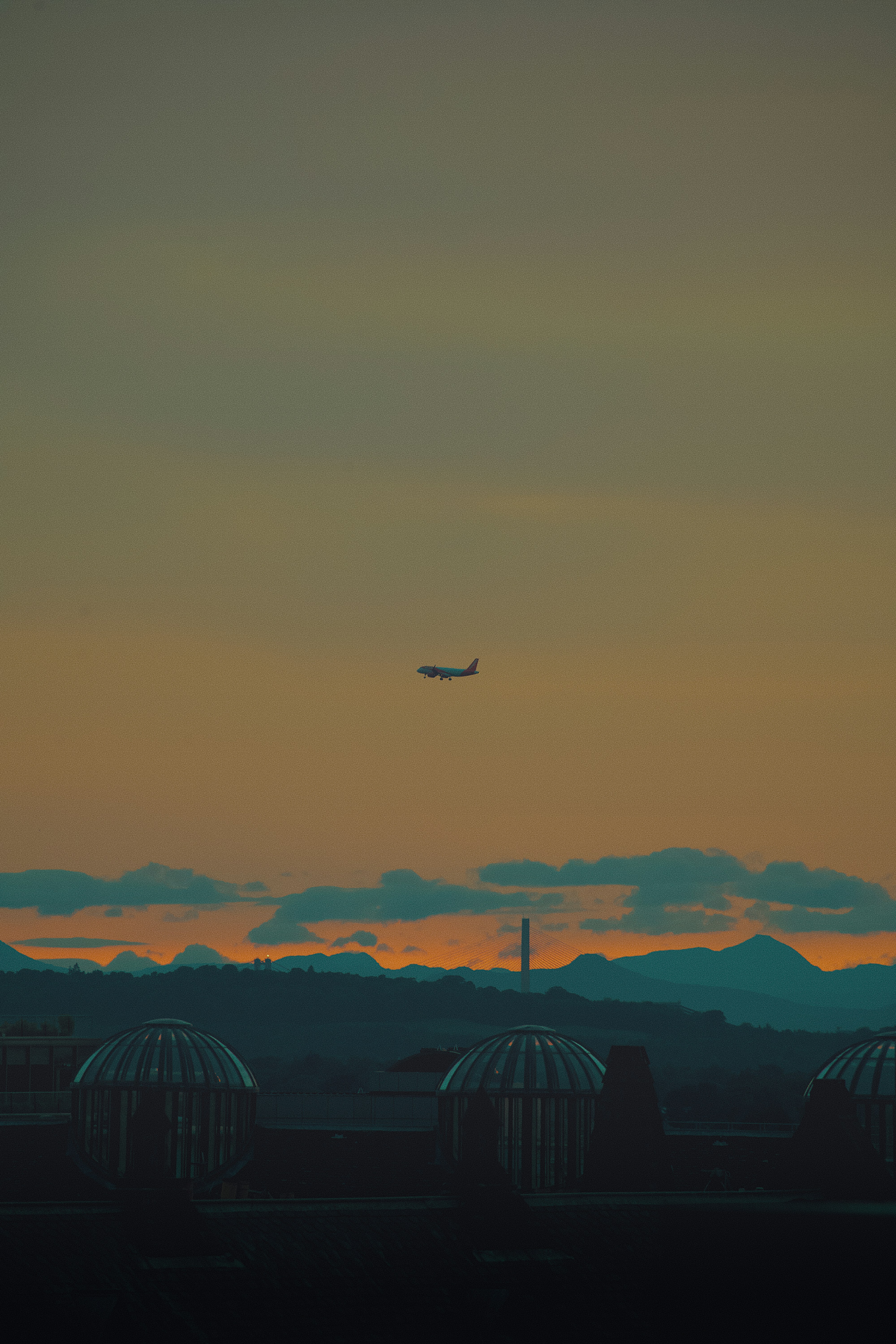 Skyline Descent: A Plane Silhouette Against a Dusk Horizon