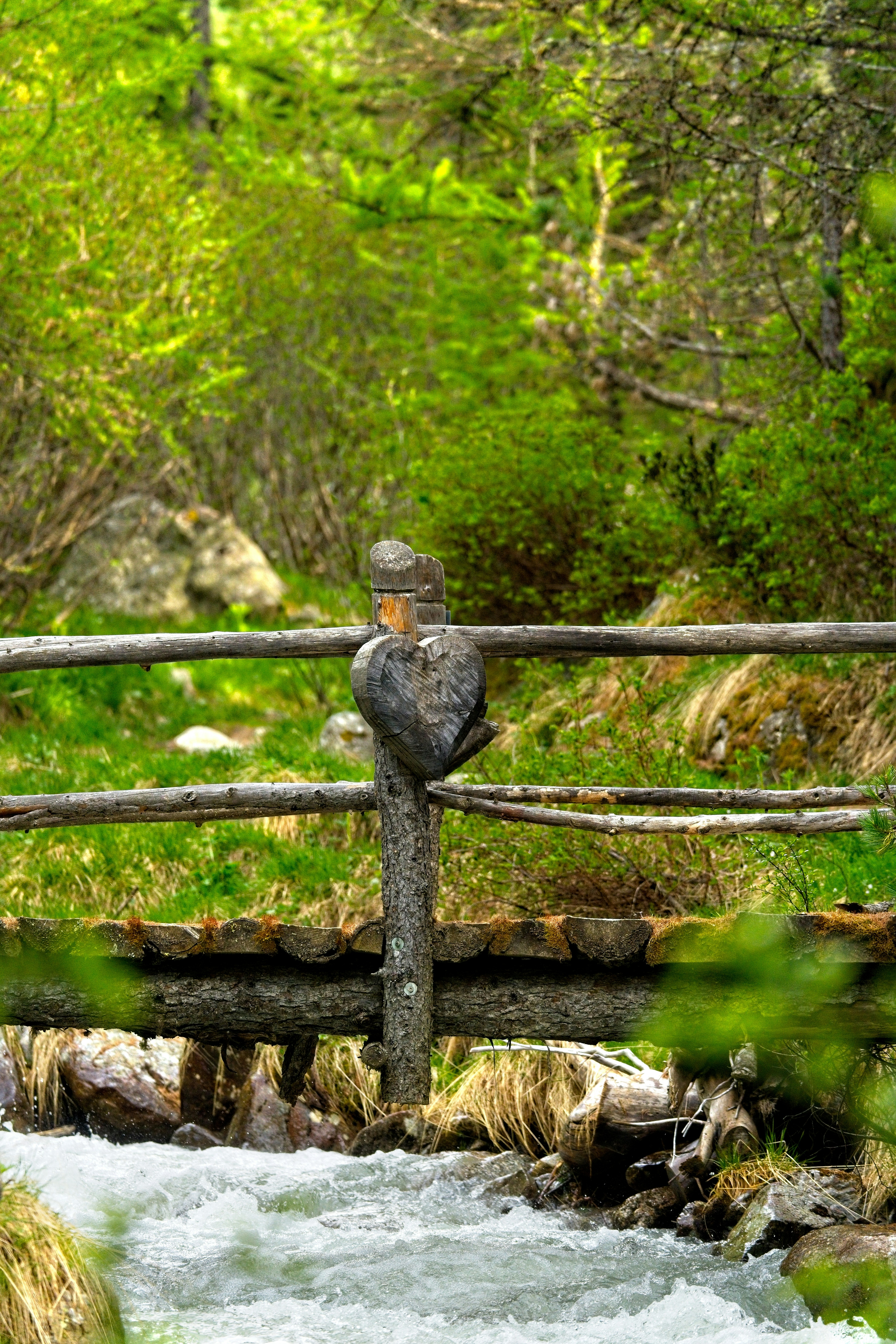 Heart Shaped Post on a Quiet Woodland Bridge