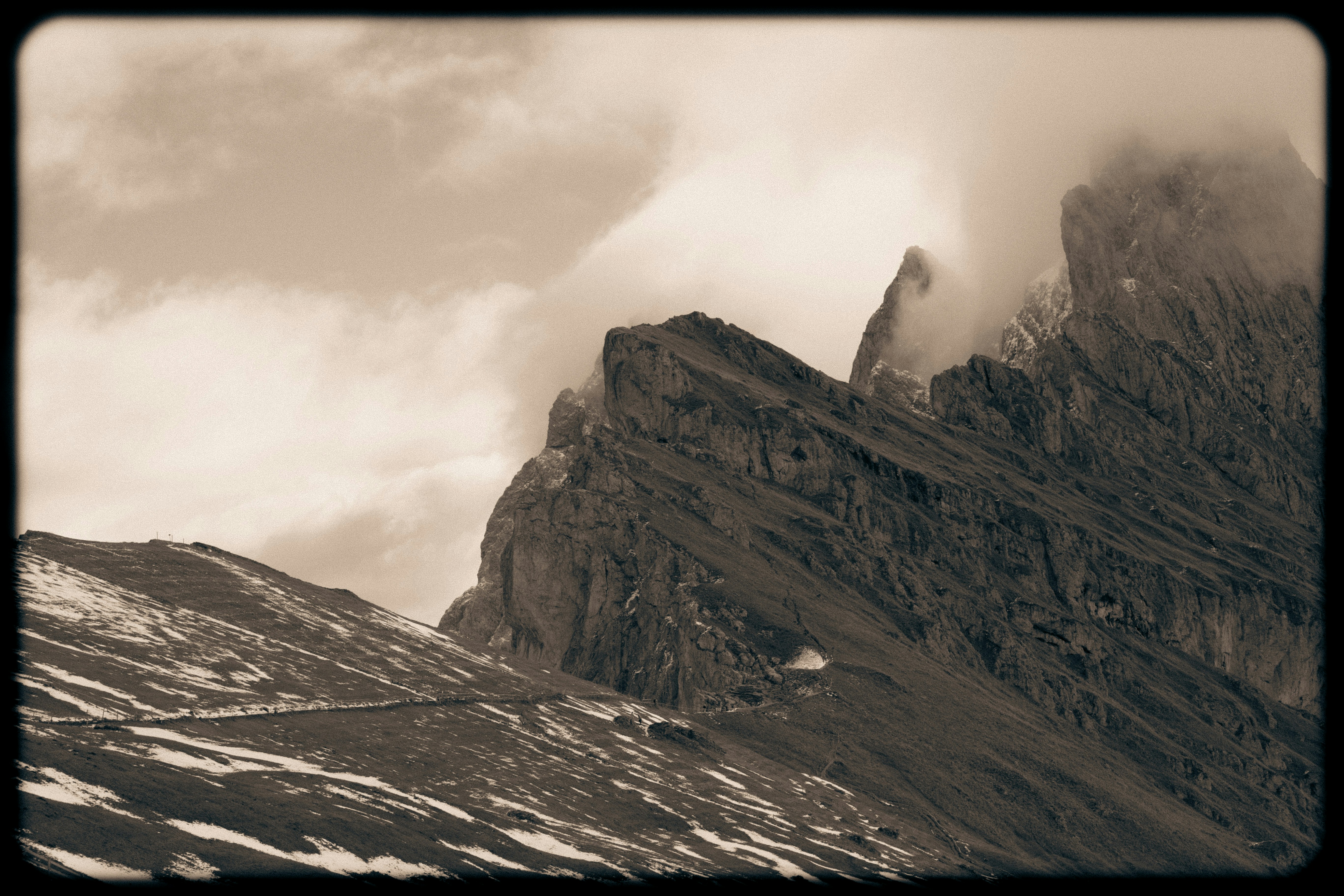 Rugged Summit in Sepia Silence
