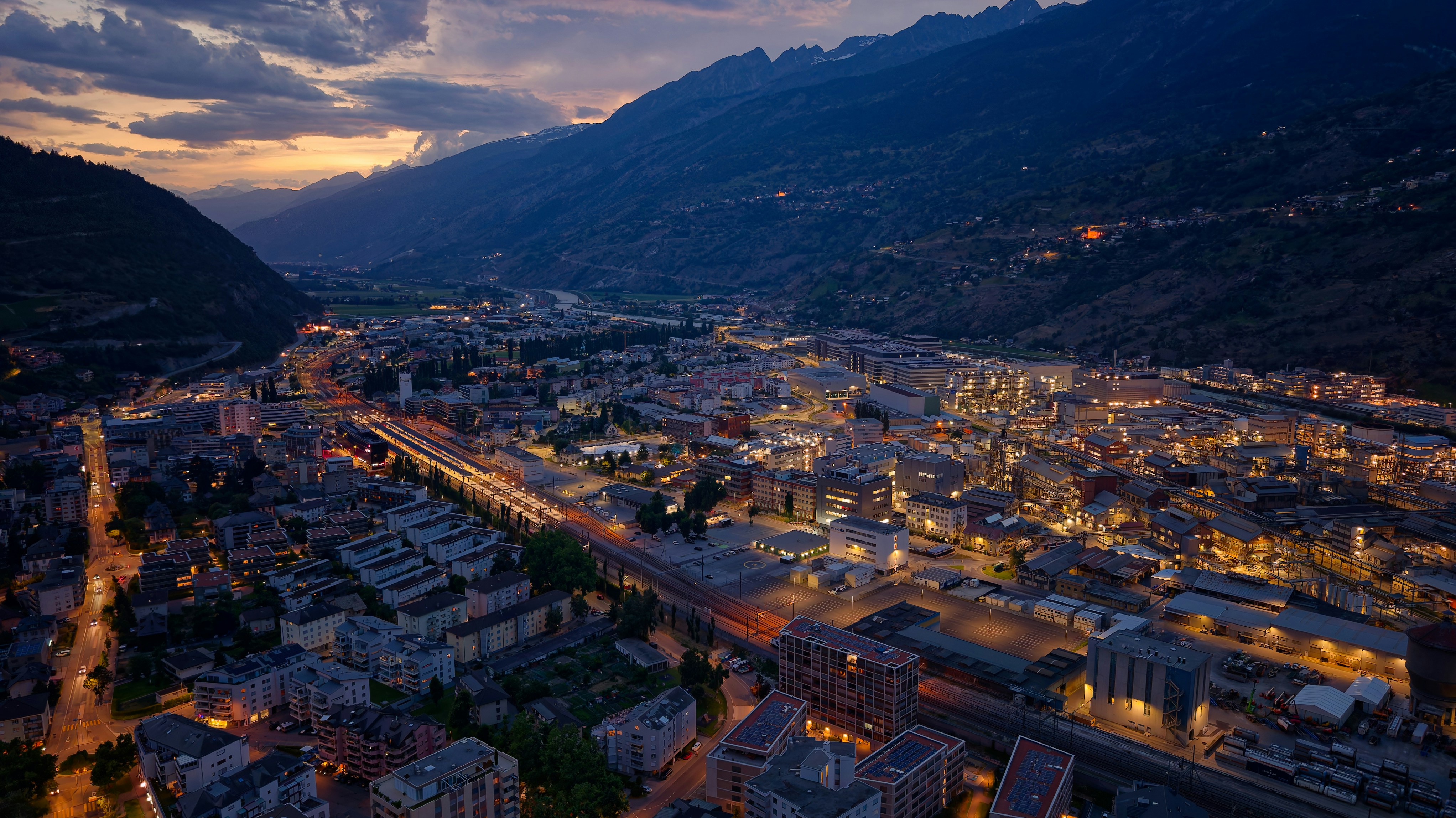 Evening Glow Over a Mountain-Valley City