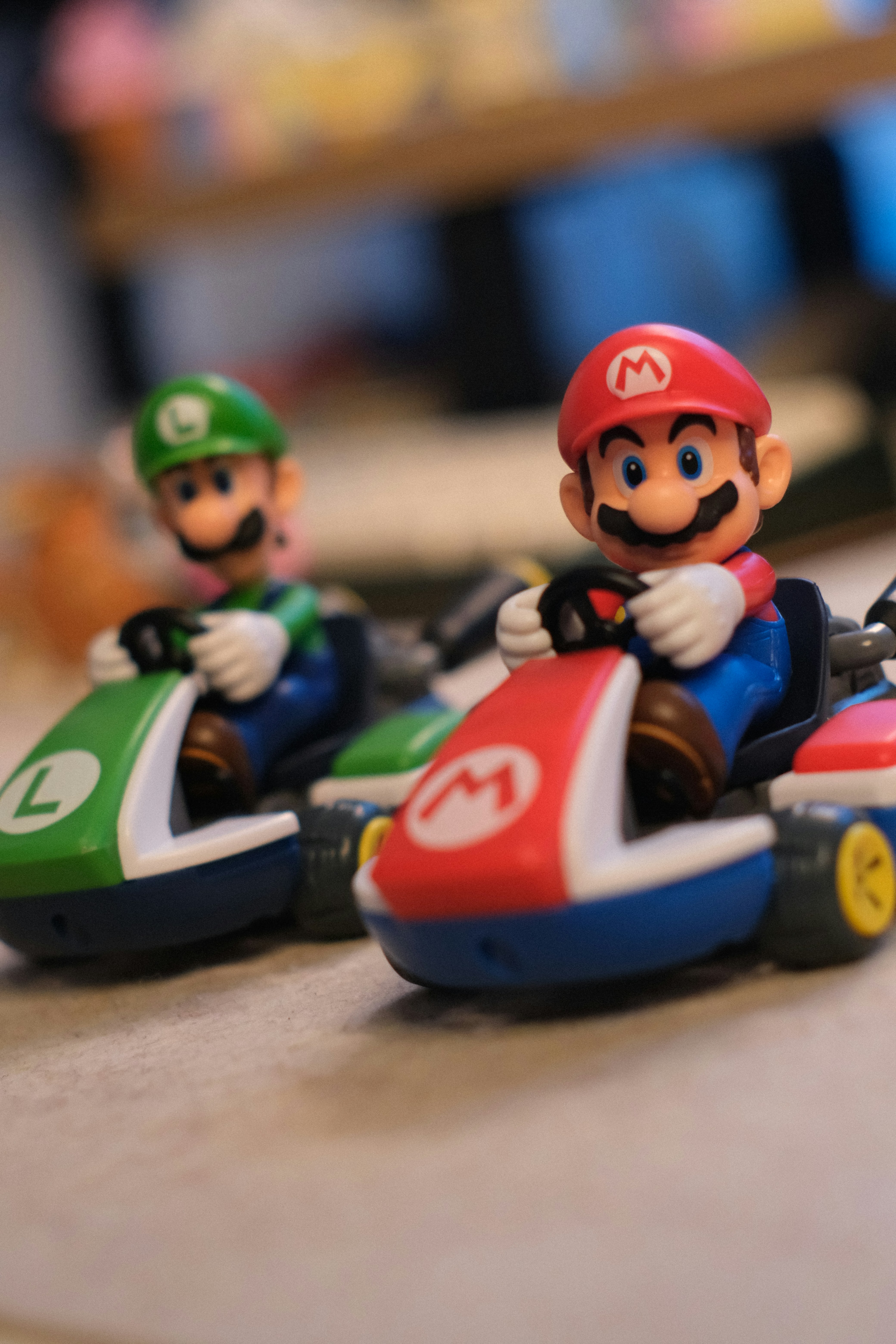 Lilliputian Racers: Mario and Luigi in a Close-Up Drift